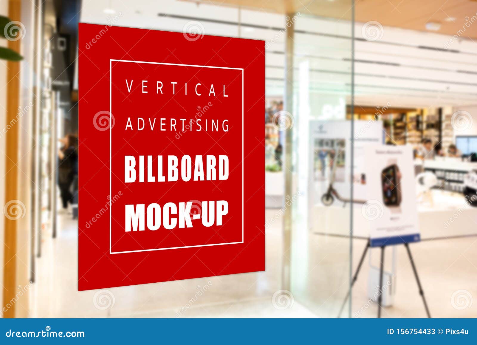 Mock Up Vertical Signboard on Glass Panel of Showroom Stock Image ...