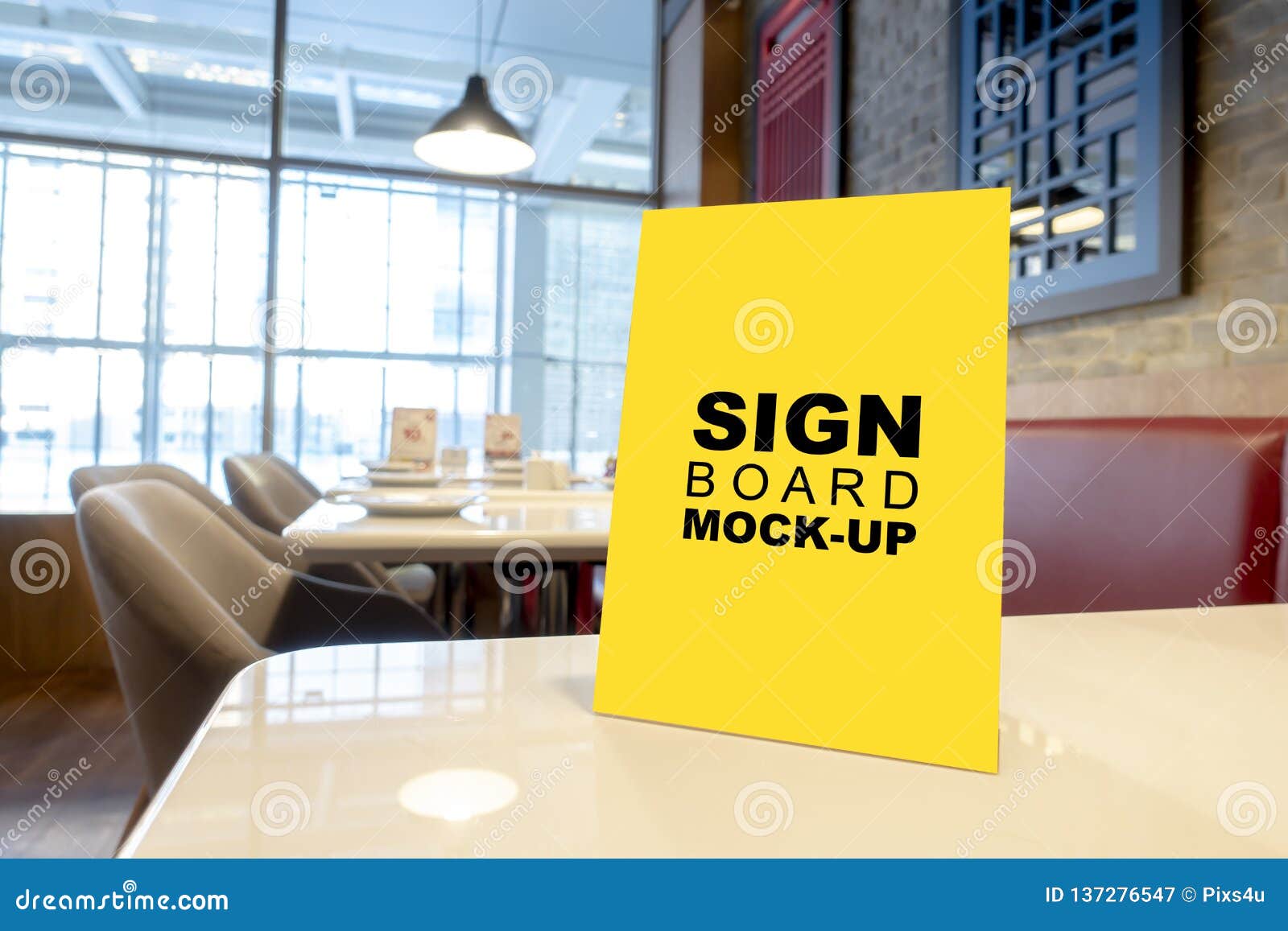 Mock Up Vertical Signboard on Table in Restaurant Stock Image - Image ...