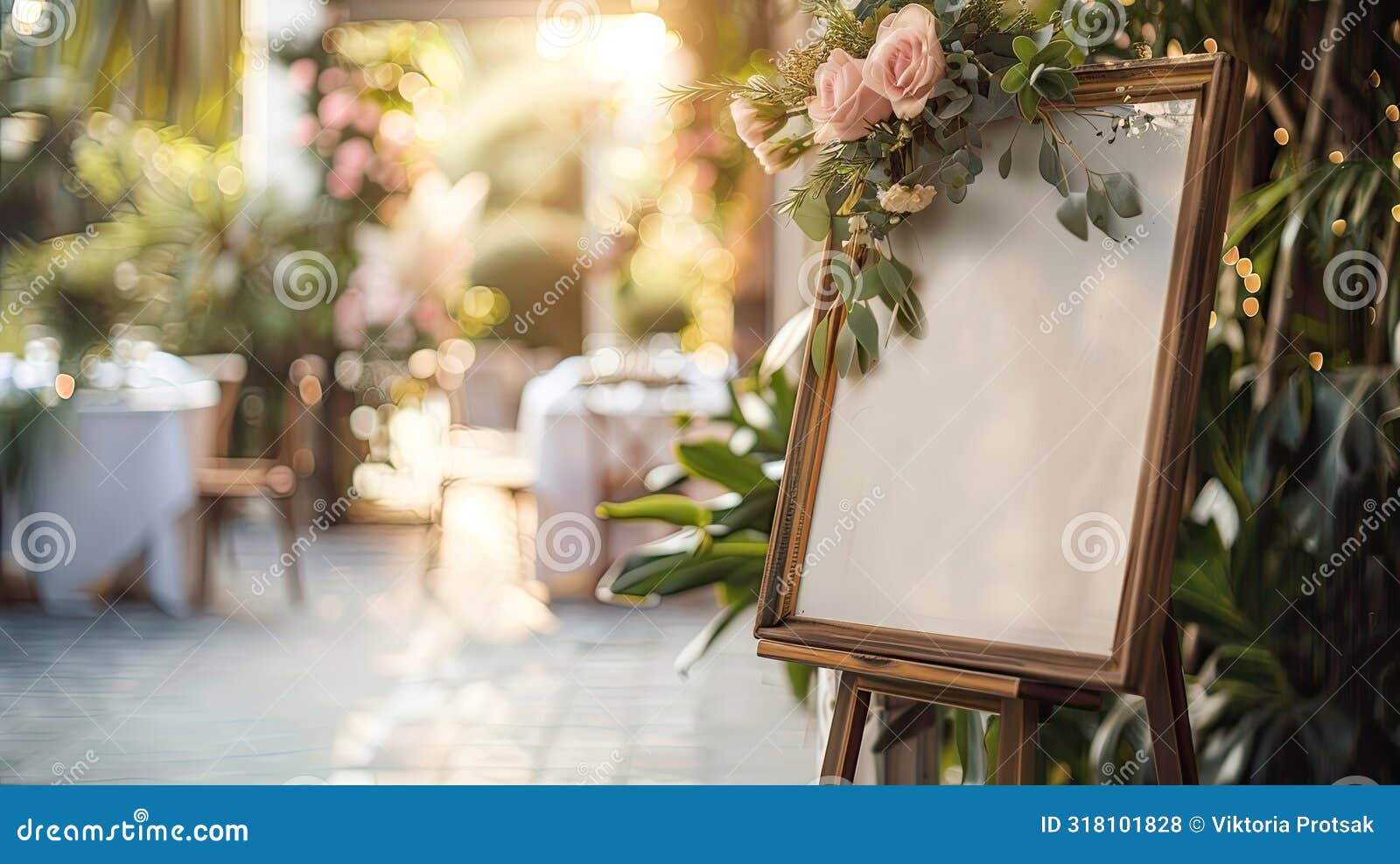 Mock Up, Welcome Empty Table Sign Of Cloud Shape Decorated With Orange ...