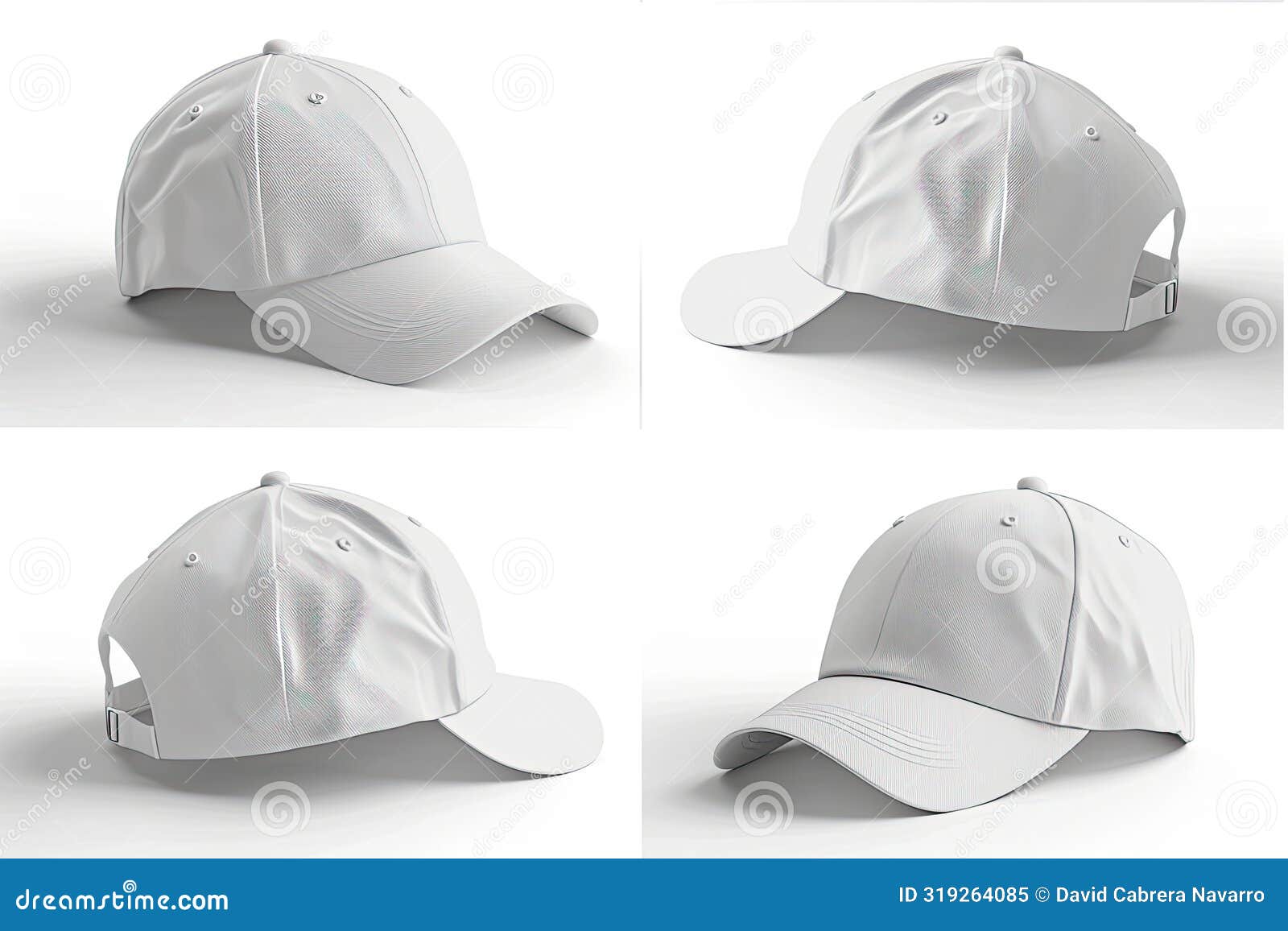 Mock Up of a White Baseball Cap in Four Different Angles Views Stock ...