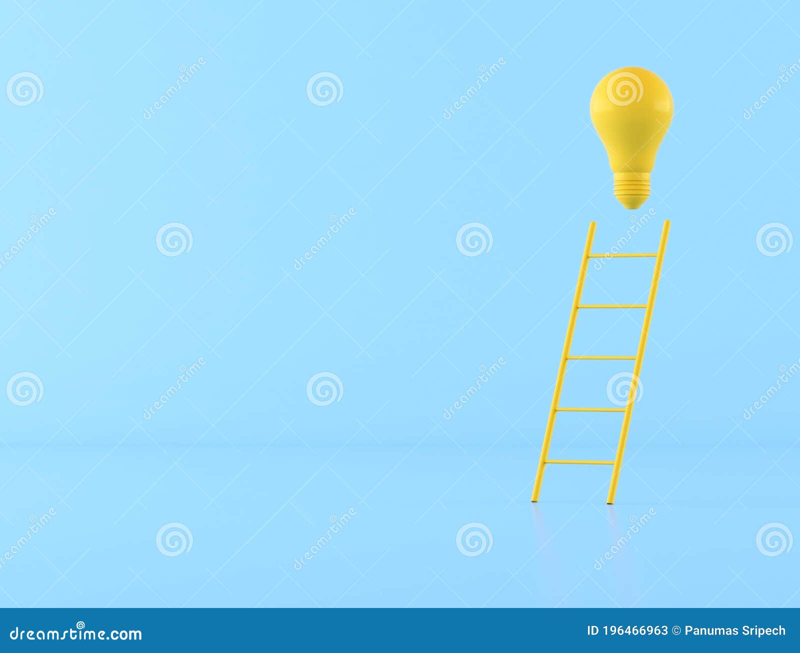 Mock Up of Yellow Ladder with Light Bulb on Blue Background, Knowledge ...