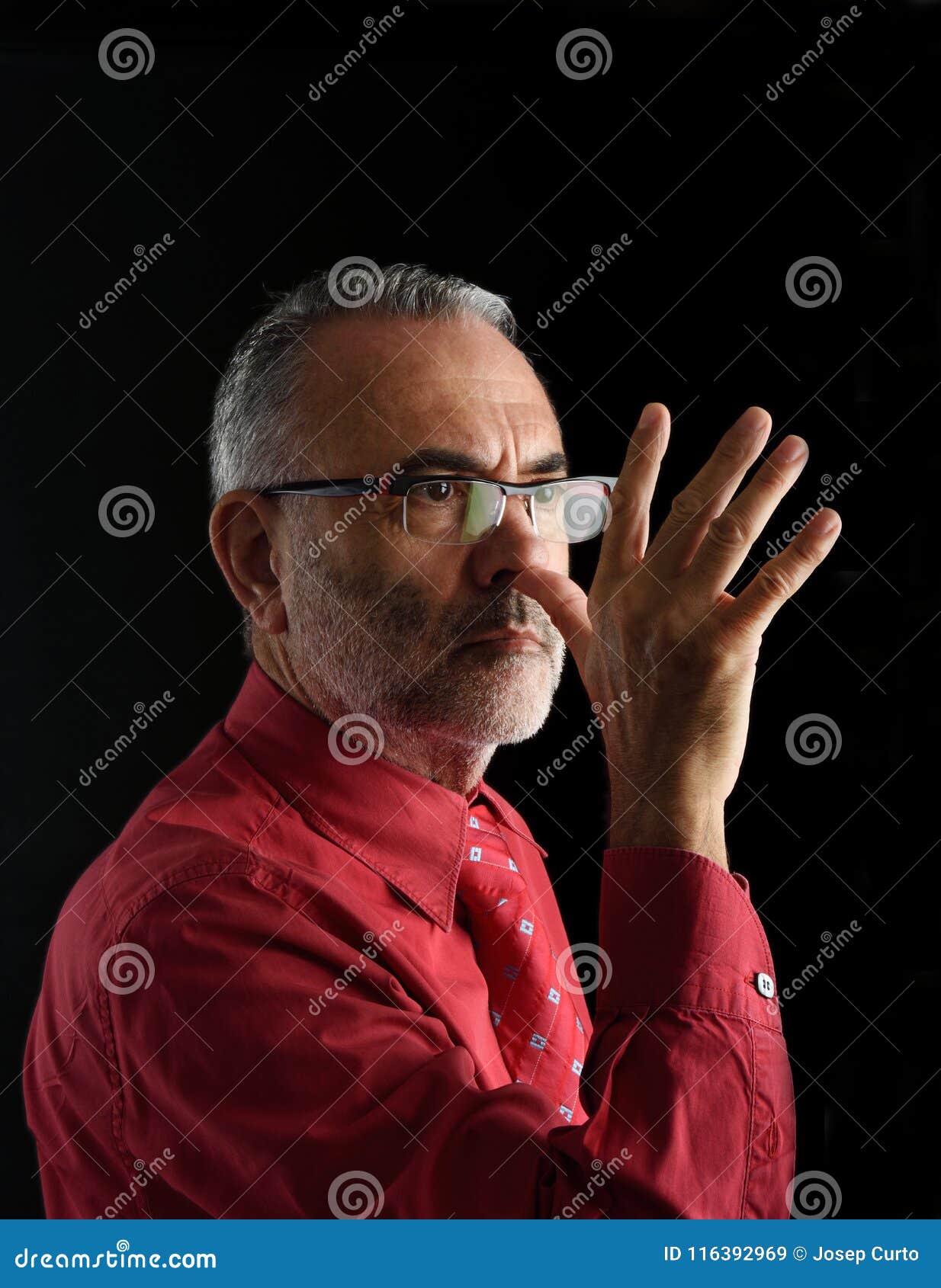 Mocking man on black stock image. Image of fashion, fingers - 116392969