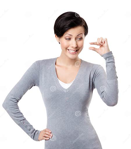 Mocking Woman Gestures Small Amount Stock Image - Image of caucasian ...