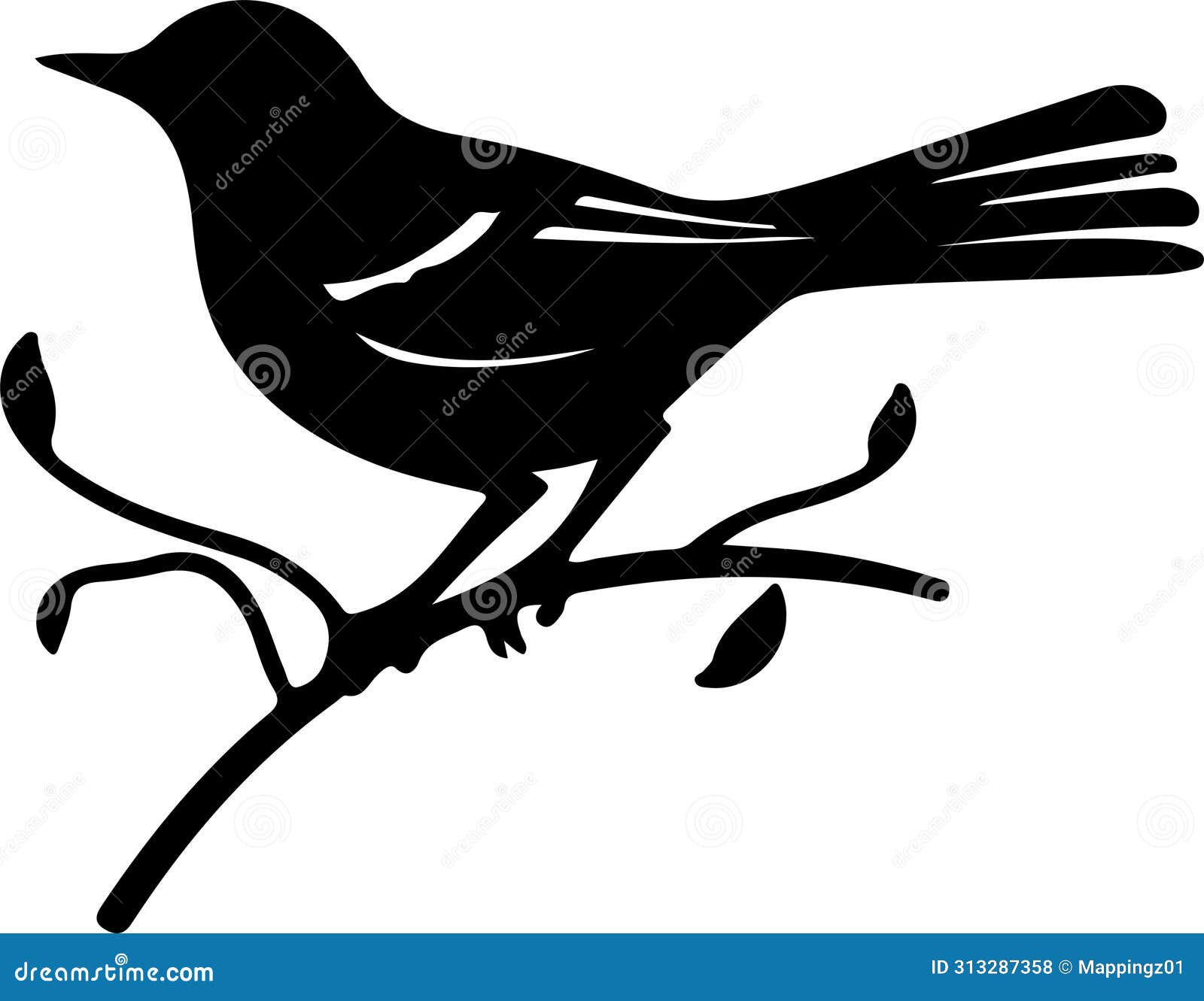 Mockingbird Black Silhouette Generative Ai Stock Vector - Illustration ...