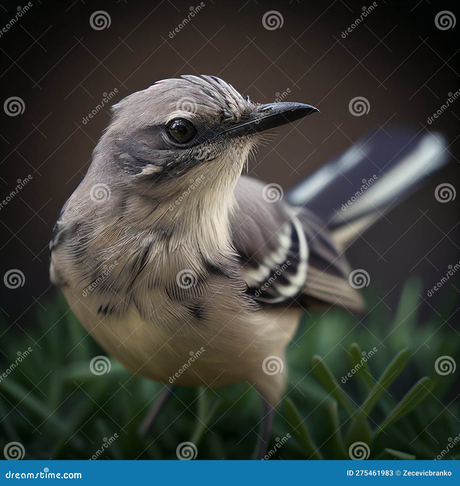 Mockingbird Perched on Thin Green Grass Stock Illustration ...
