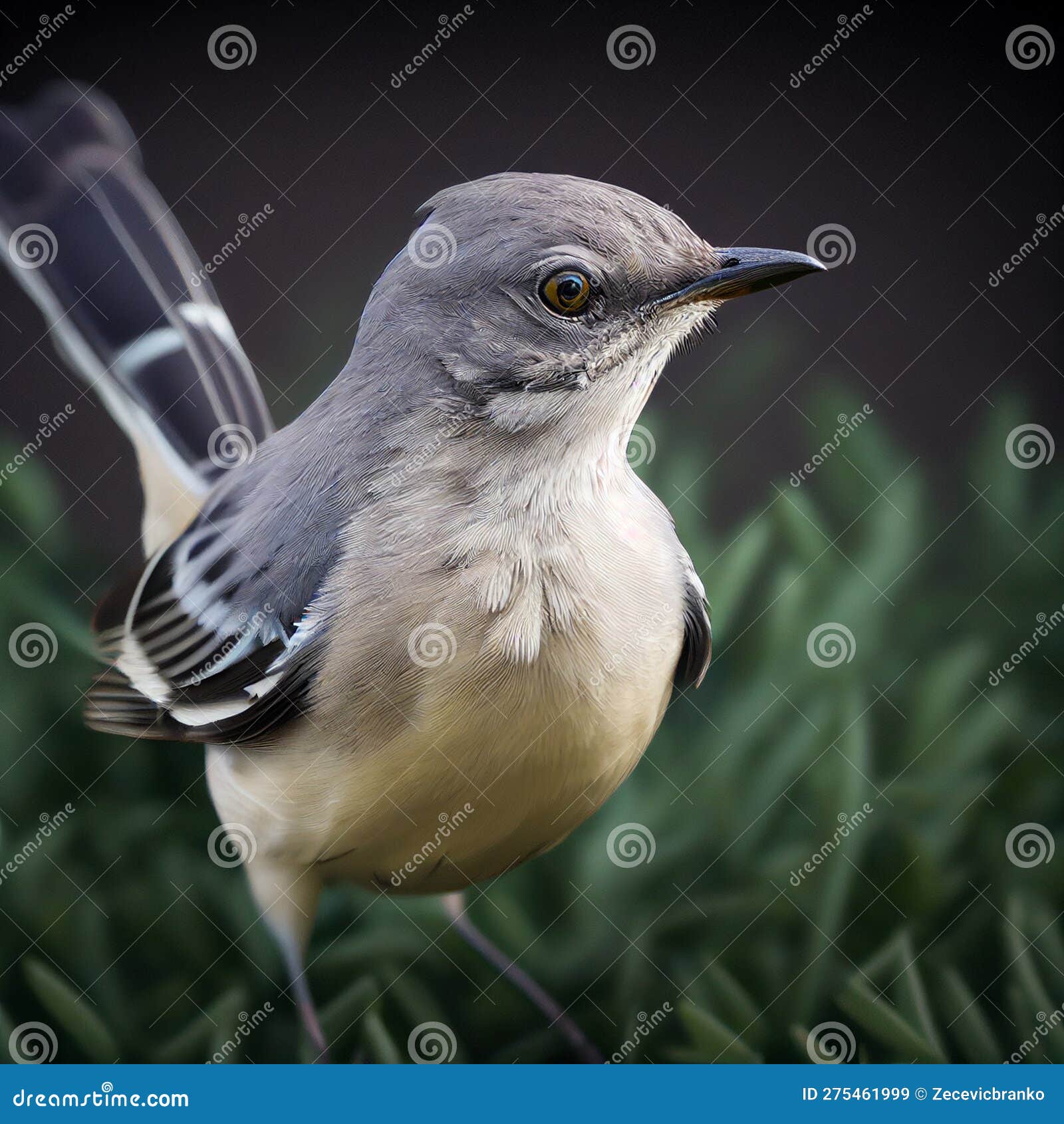 Mockingbird Standing in the Grass Stock Illustration - Illustration of ...