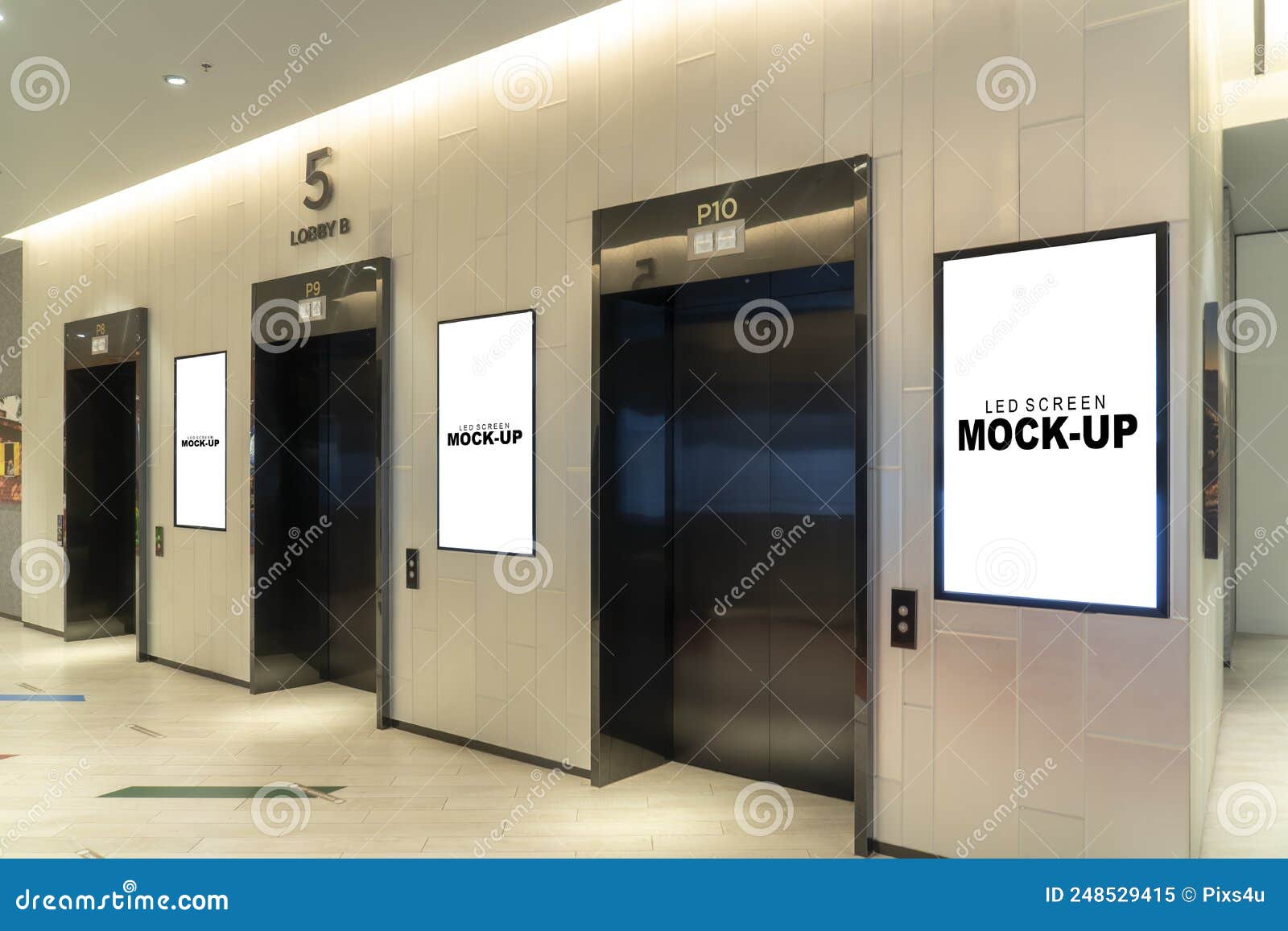 Mockup Advertising LED Screen Install at Front of Elevator in Building ...