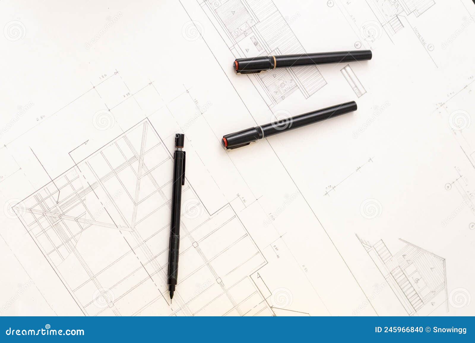 Mockup of Architectural Concept, Drawing Tool and Engineer Drawing on ...