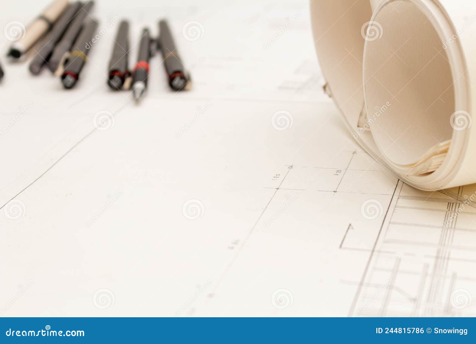 Mockup of Architectural Concept, Drawing Tool and Engineer Drawing on ...