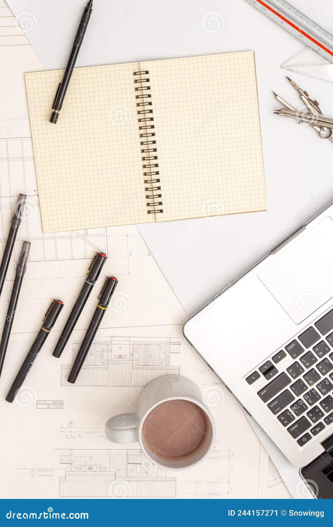 Mockup Of Architectural Concept, Drawing Tools And Engineer Drawing On ...