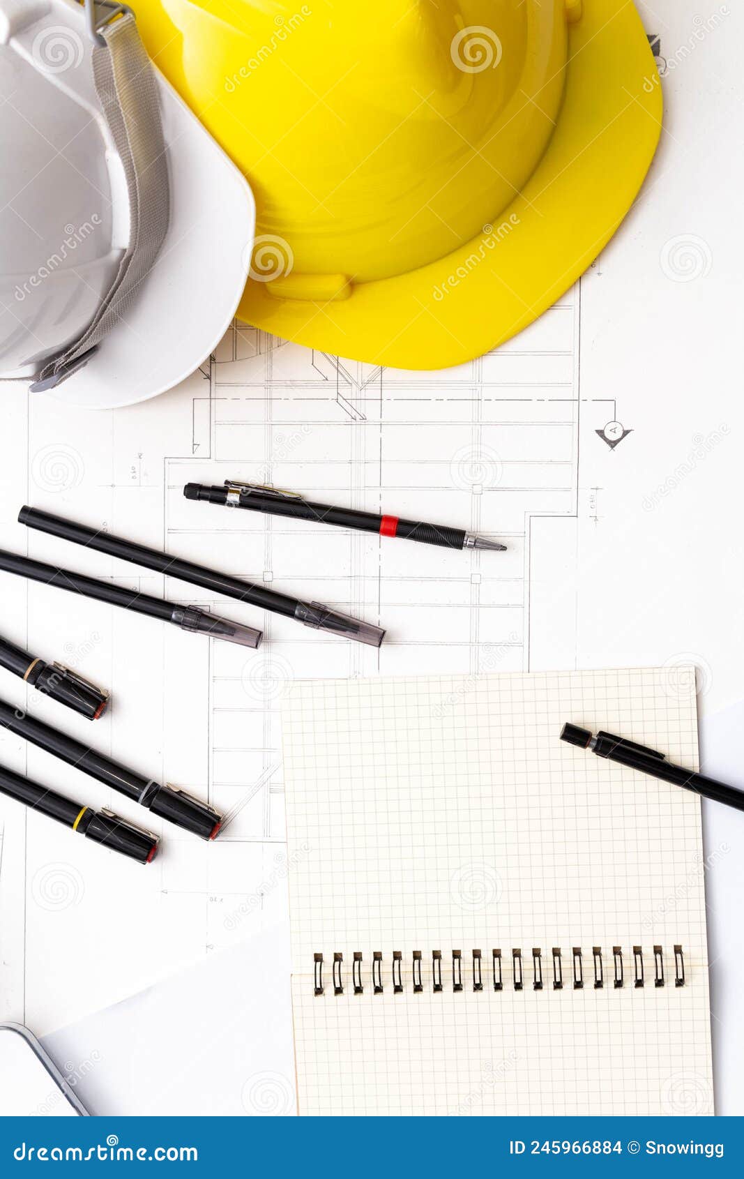 Mockup Of Architectural Concept, Drawing Tools And Engineer Drawing On ...