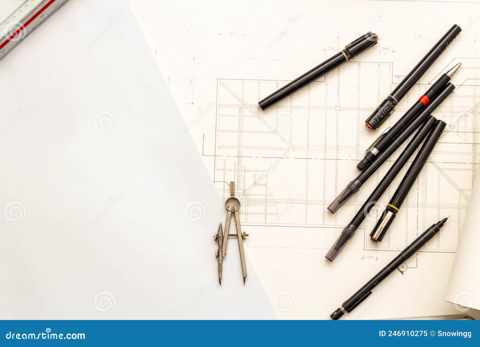 Mockup of Architectural Concept, Top View of Drawing Tools and Engineer ...