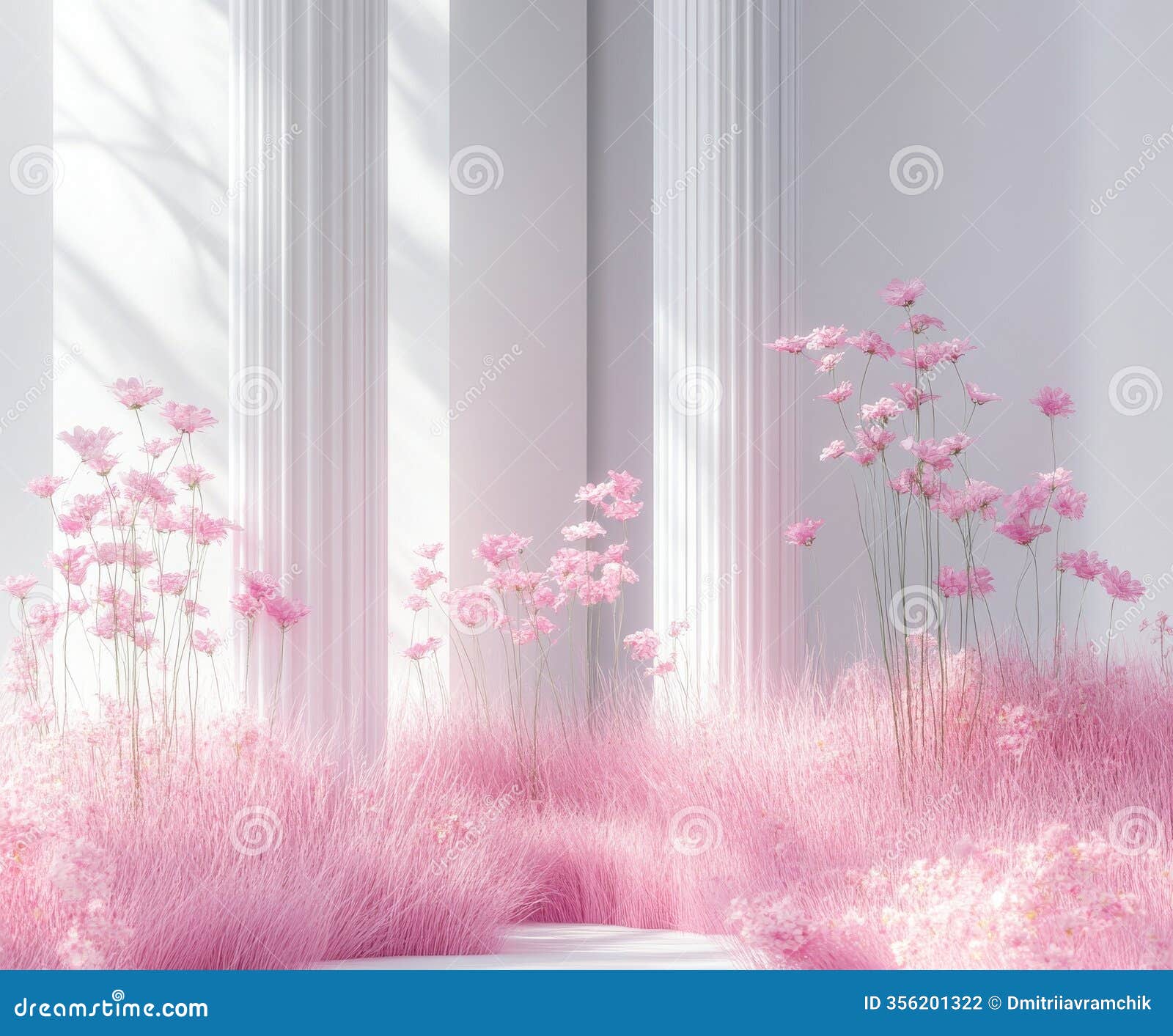 Mockup Background with 3D Rendering. Antique Columns and Pink and White ...