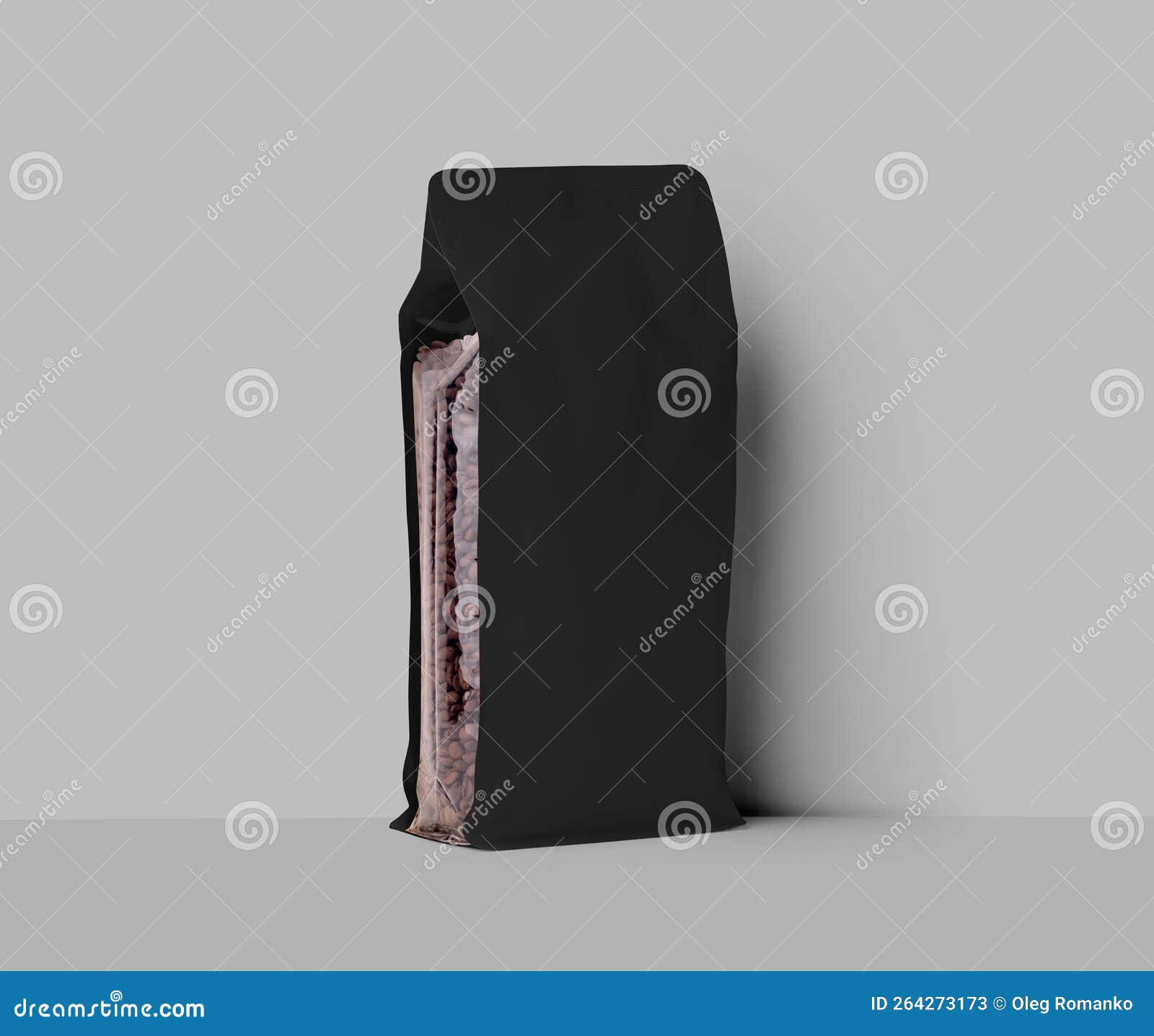 Mockup of a Black Coffee Pouch with Transparent Inserts, Roasted Coffee ...