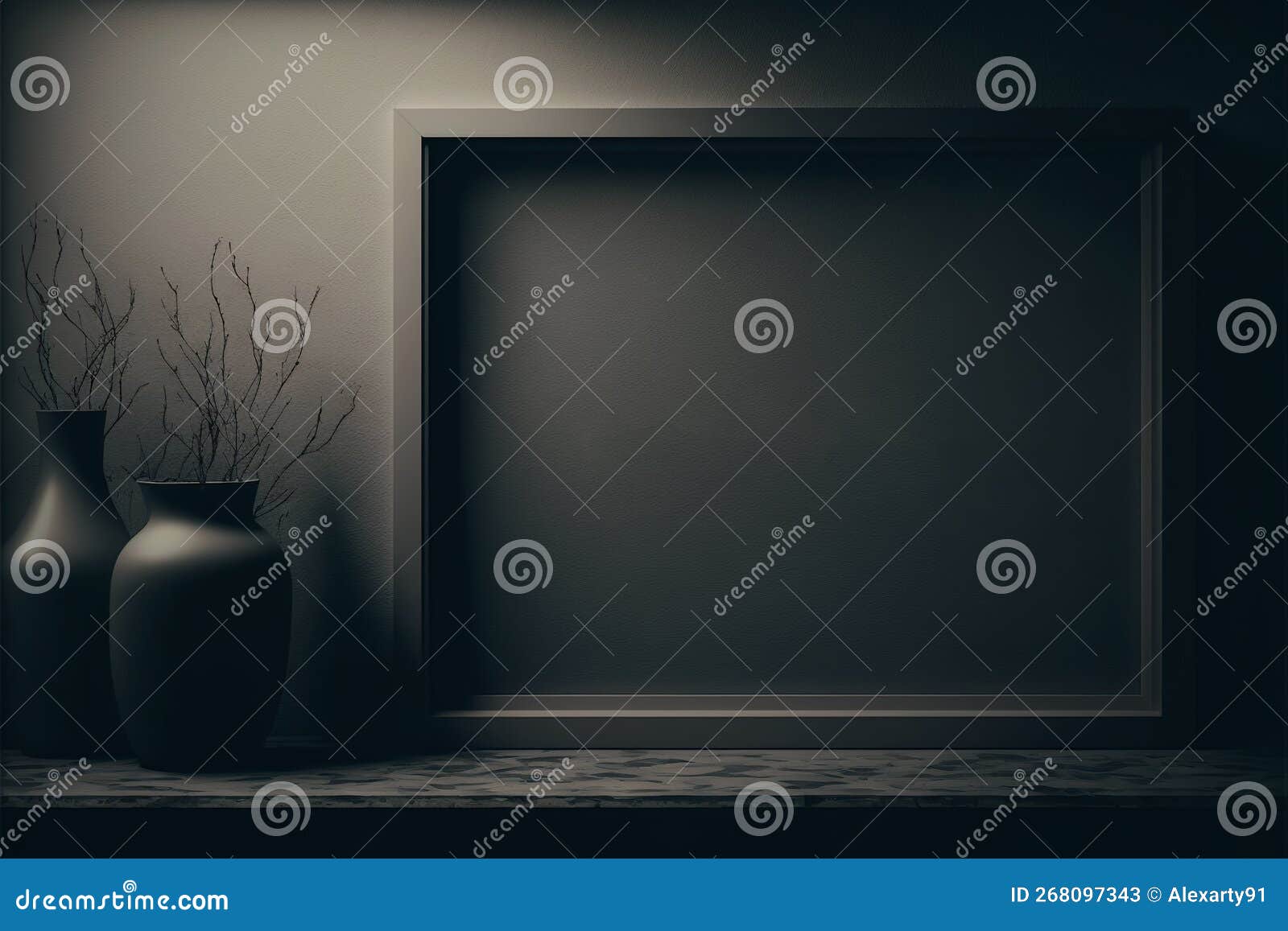 Mockup of Black Frame in Gloomy Interior Stock Illustration ...