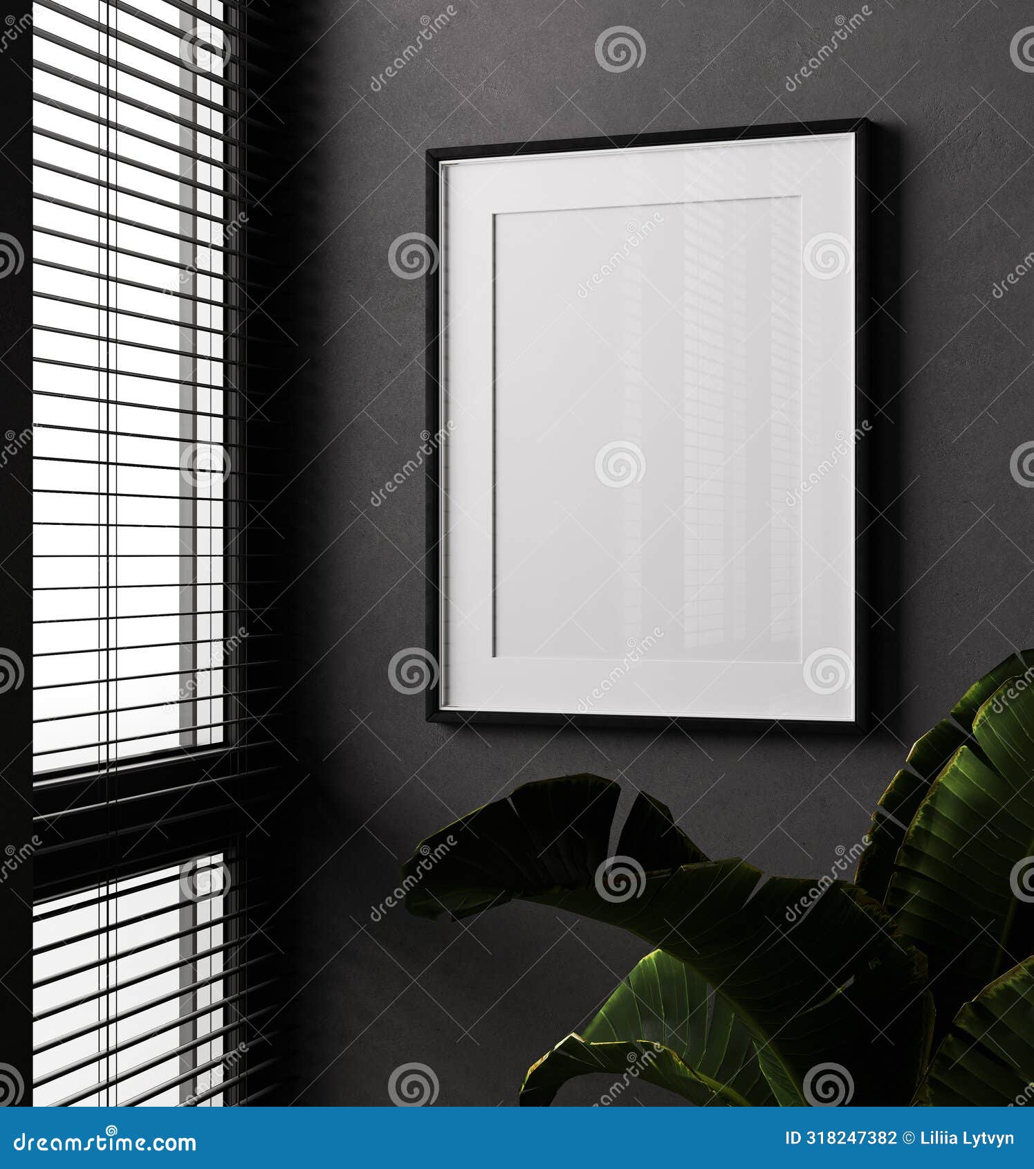 Mockup Black Poster Frame in Modern Dark Black Interior Background with ...