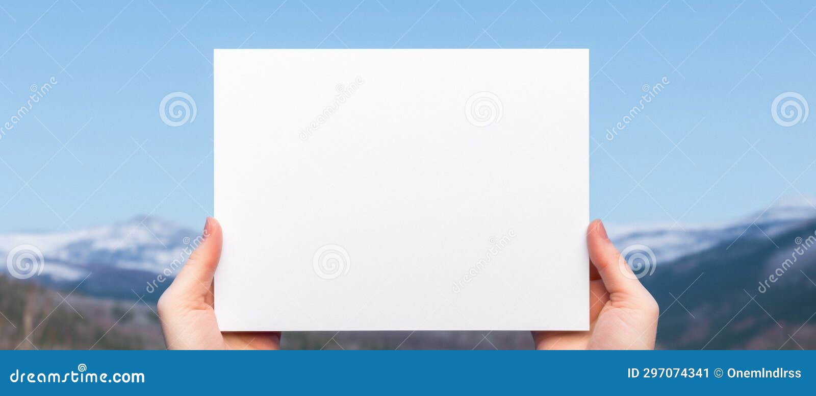 Mockup of Blank Paper Sheet in Hands on Background of Snowy Mountains ...