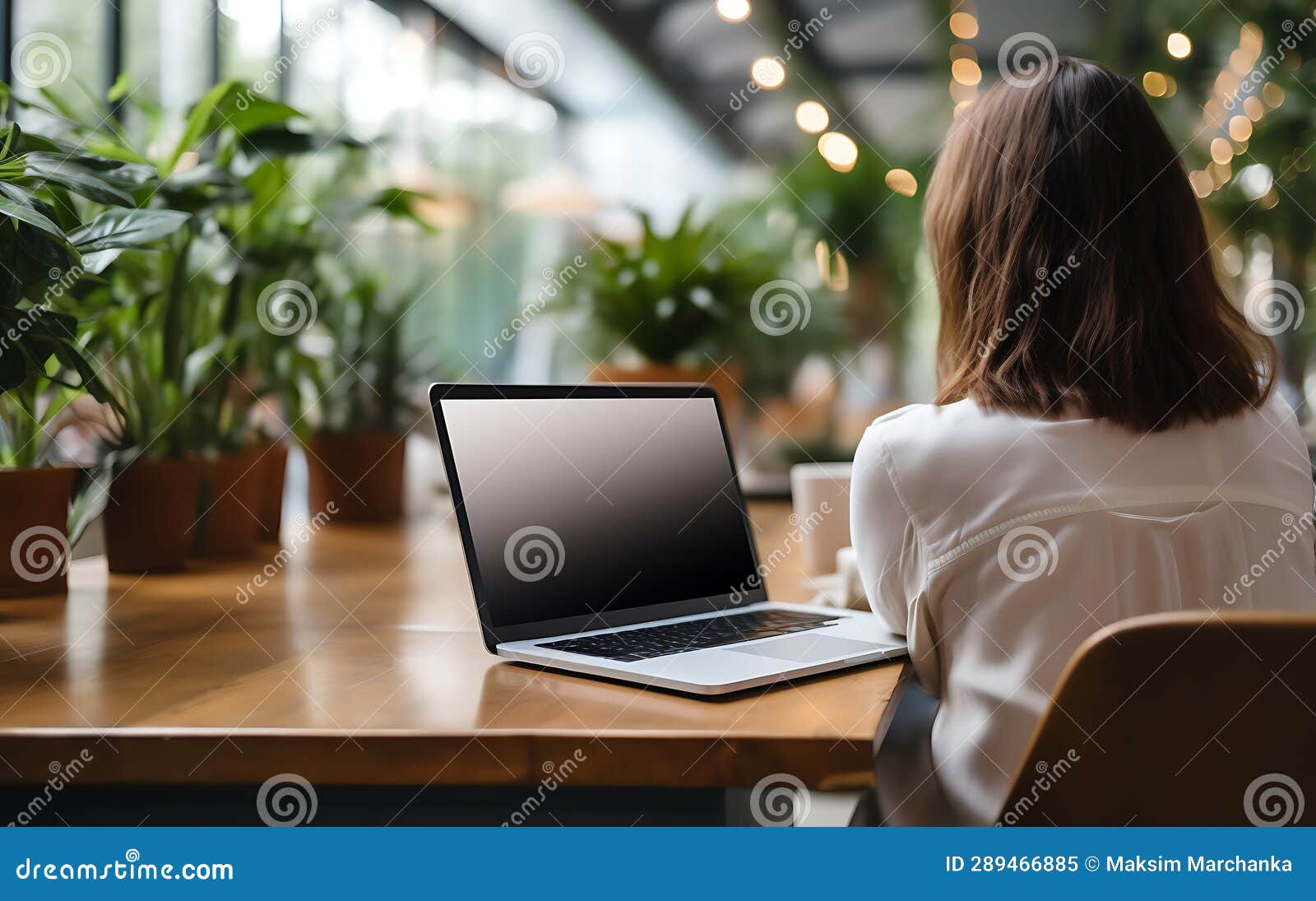 Mockup Blank Screen Laptop Woman Using Computer Remote Work in ...