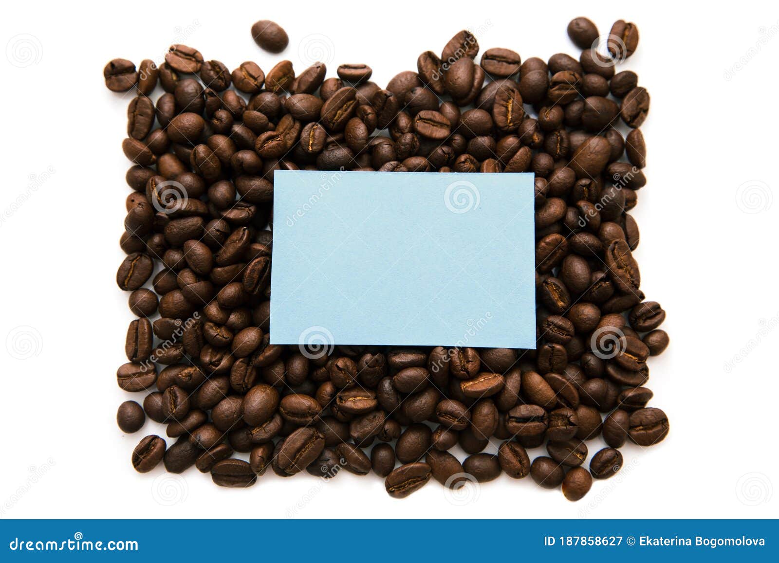 Mockup of a Blue Note on a Solid Background of Many Coffee Beans Stock ...