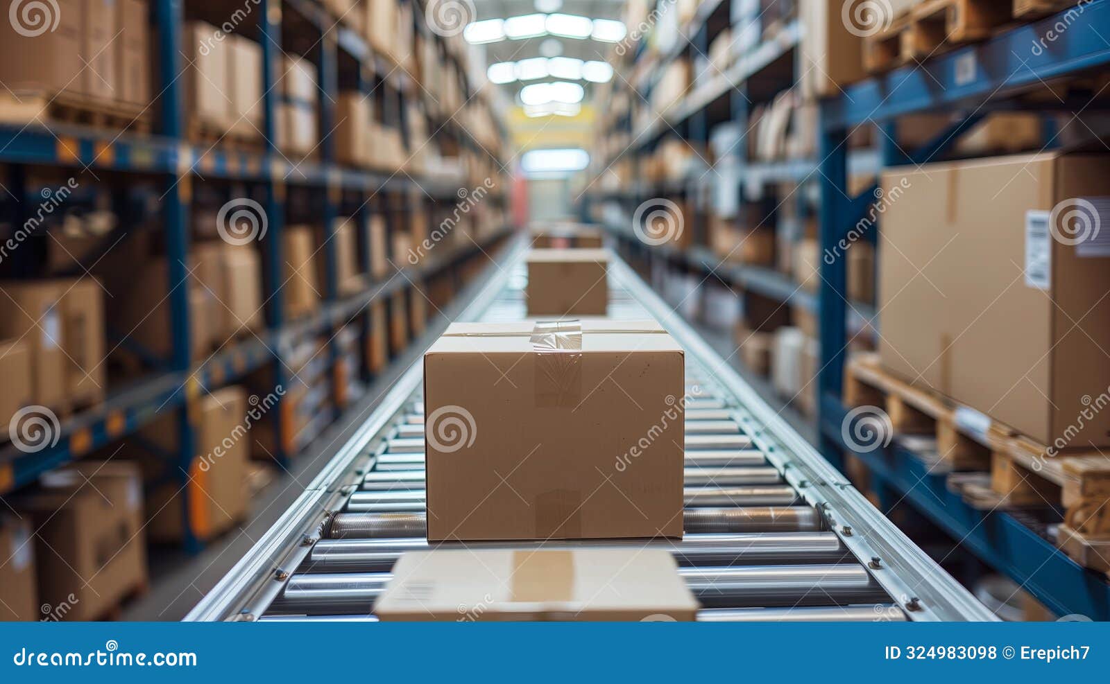 Mockup Boxes on Conveyor Belt Warehouse, Freight Transportation ...