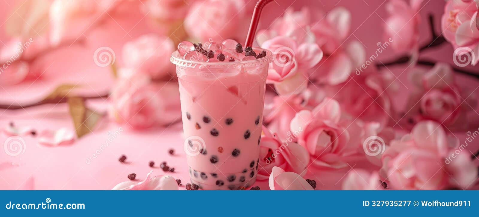 Mockup. Bubble Tea on a Light Rose Background, Offering a Romantic and ...