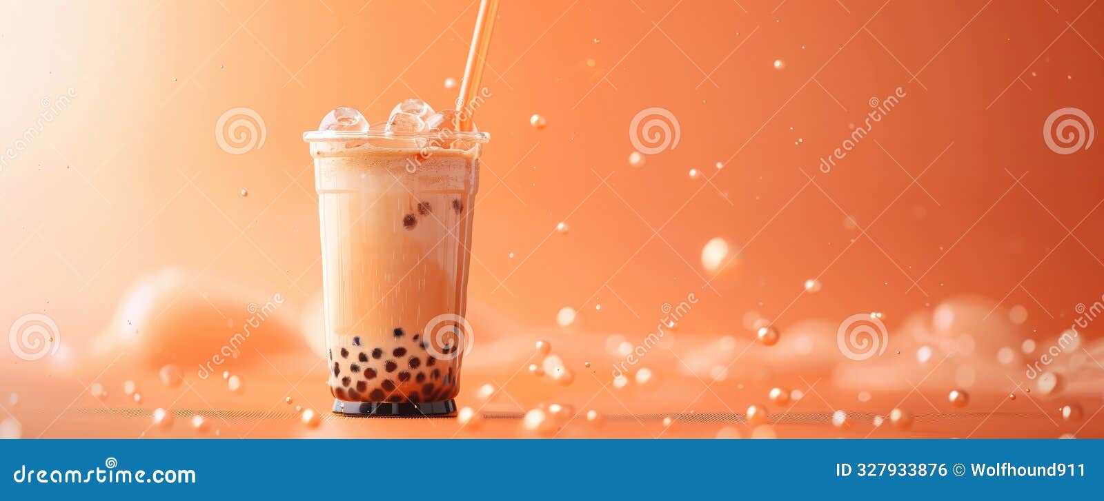Mockup. Bubble Tea On A Pale Aqua Background, Offering A Fresh And ...