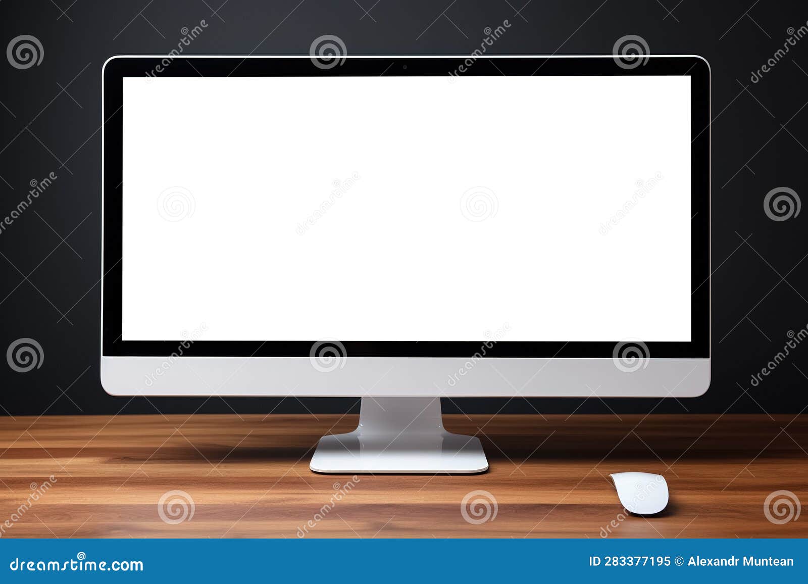 Mockup Desktop Blank Screen Computer on Wood Table. Stock Illustration ...