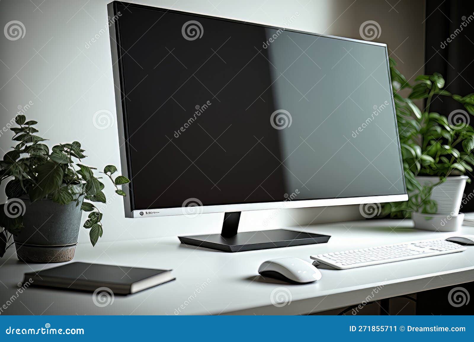 Mockup Desktop Computer Display Blank Screen on Desk. Illustration AI ...