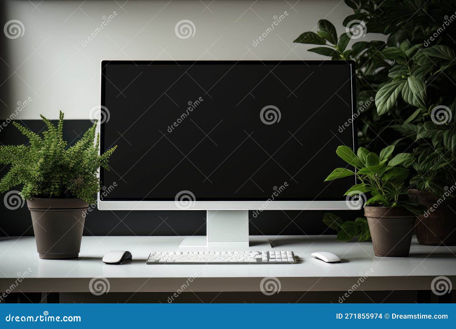 Mockup Desktop Computer Display Blank Screen on Desk. Illustration AI ...