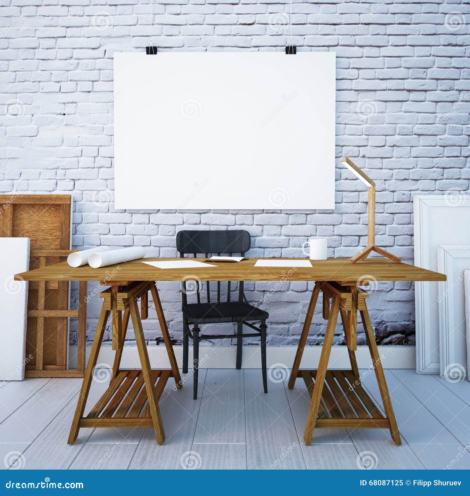 Mockup Desktop With Posters On The Wall. 3d Royalty-Free Stock Image ...