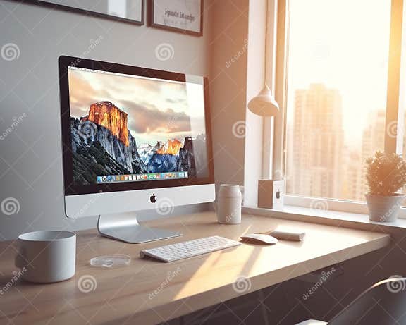 Mockup Empty IMac 24 on a Table in an Home Office Stock Illustration ...