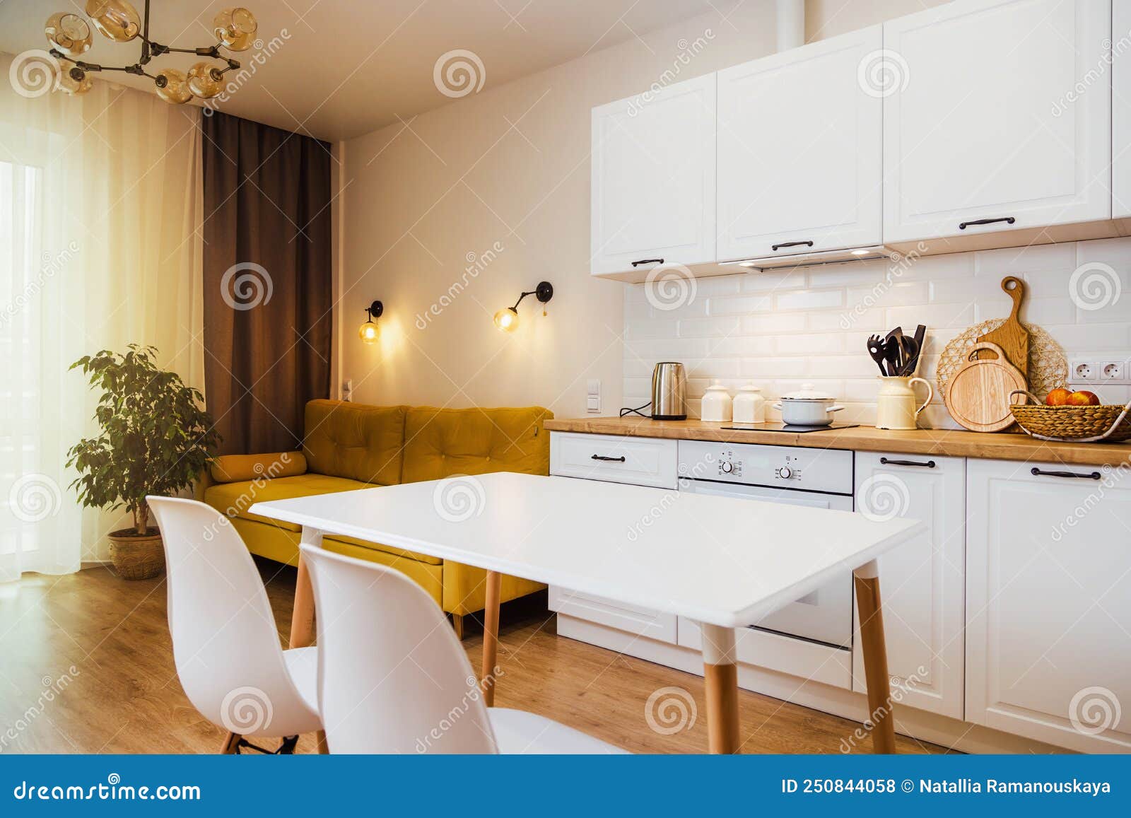 Mockup, Empty Table in Bright Kitchen Interior. Copy Paste for Your ...
