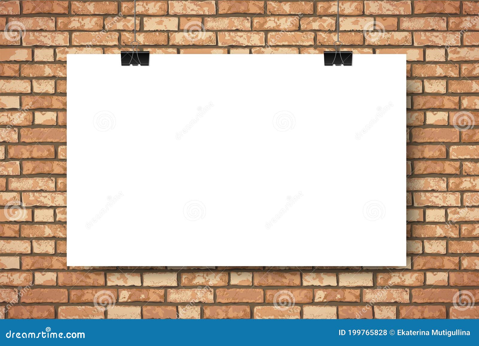 Mockup with Empty White Horizontal Poster on Brown Brick Wall ...