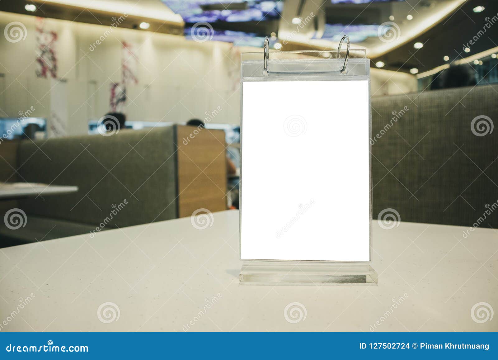 Mockup Empty White Label Menu Frame on Table Stock Photo - Image of ...