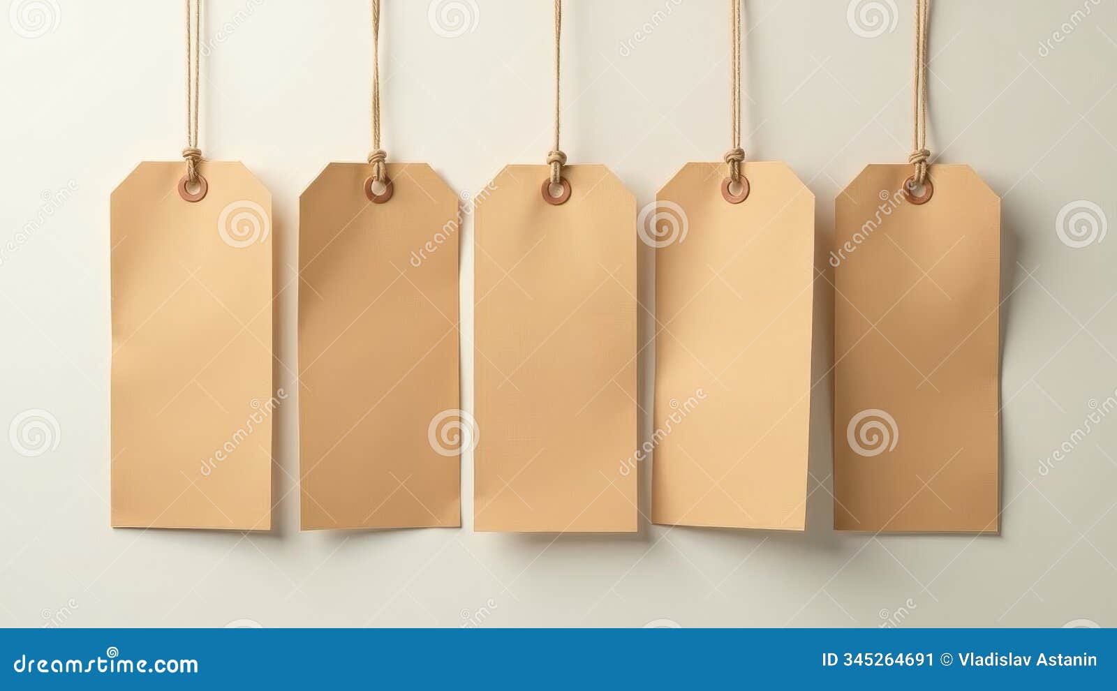 Mockup of Five Brown Text Hanging Labels Stock Image - Image of tags ...