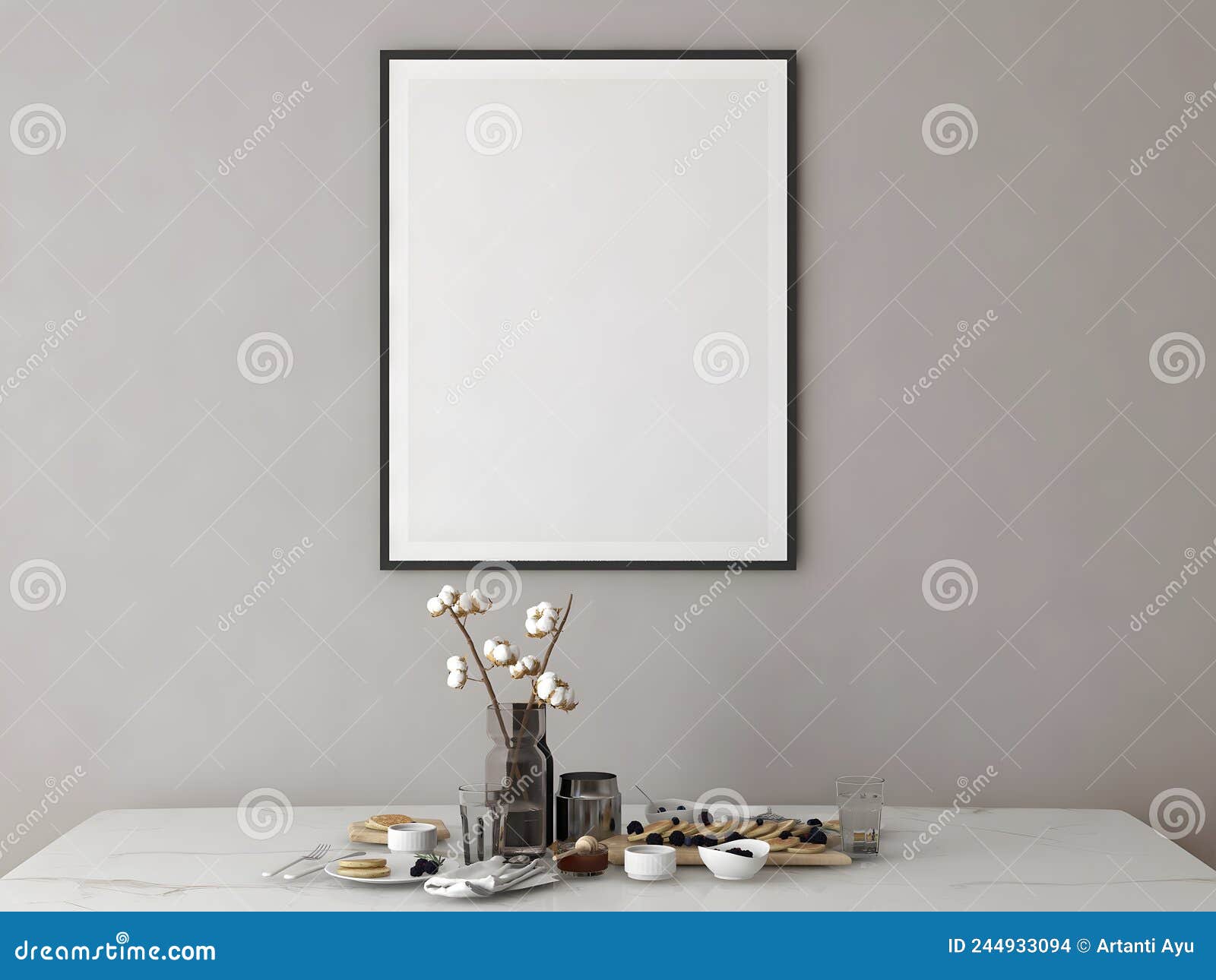 Mockup Frame Above Table and Object on Gray Wall . Stock Illustration ...