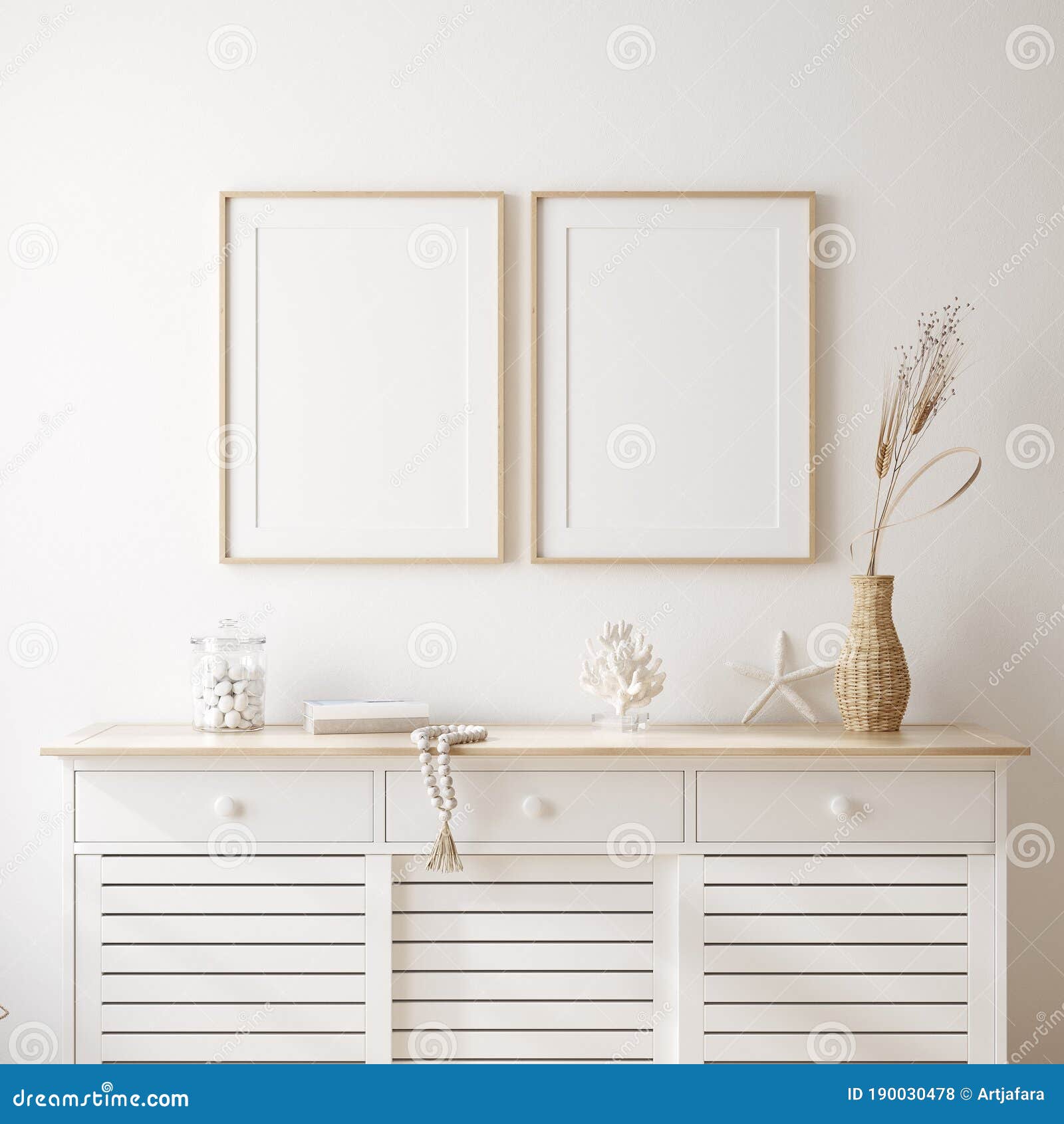 Mockup Frame in Cozy Coastal Style Home Interior Stock Illustration ...