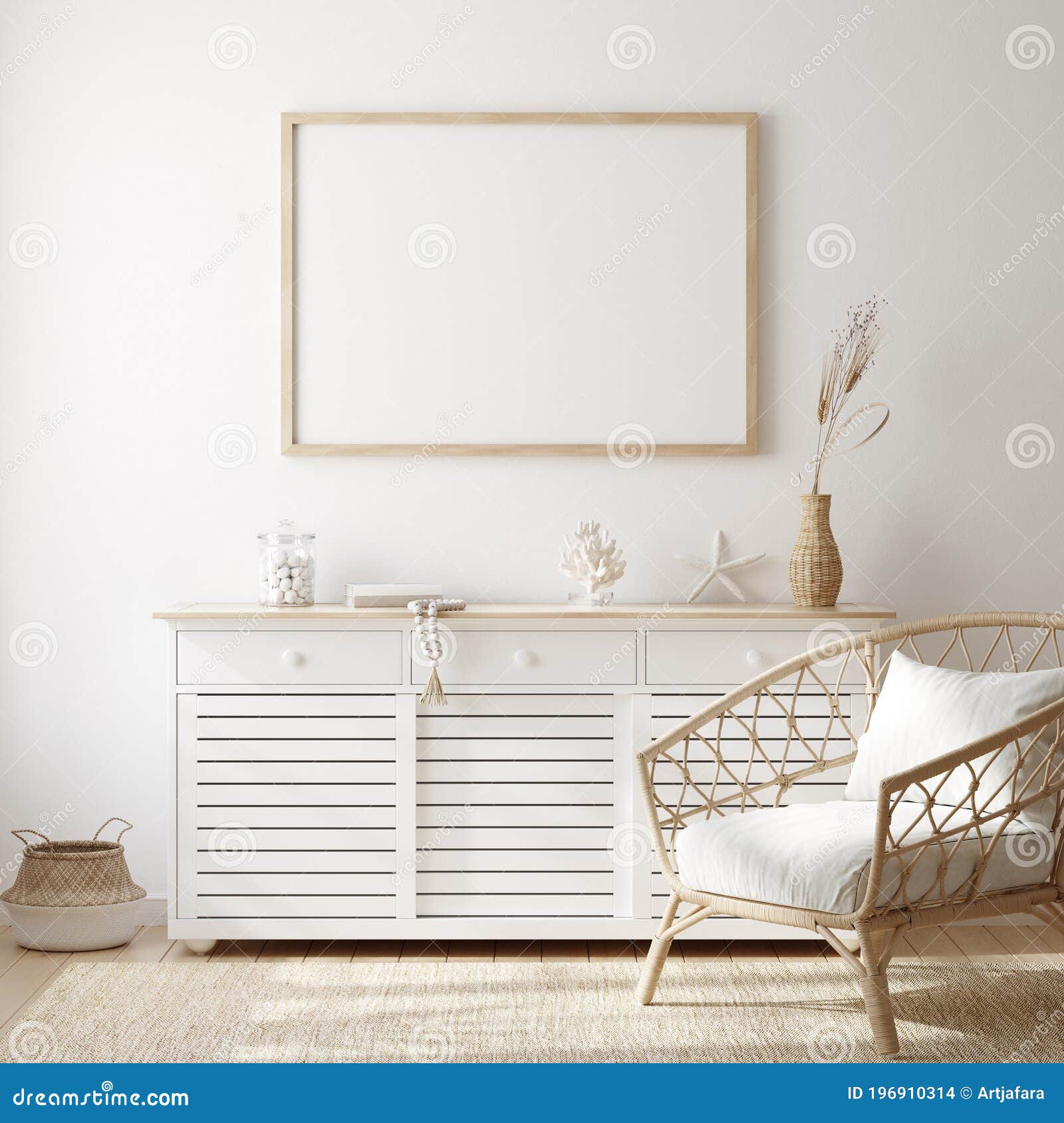 Mockup Frame In Home Office Interior Background, Mid-century Modern ...