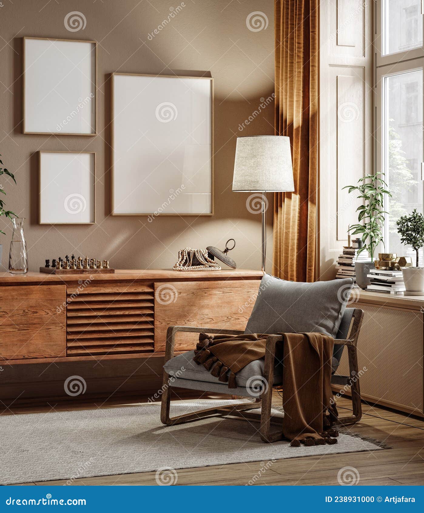 Mockup Frame in Cozy Living Room Interior Stock Illustration ...