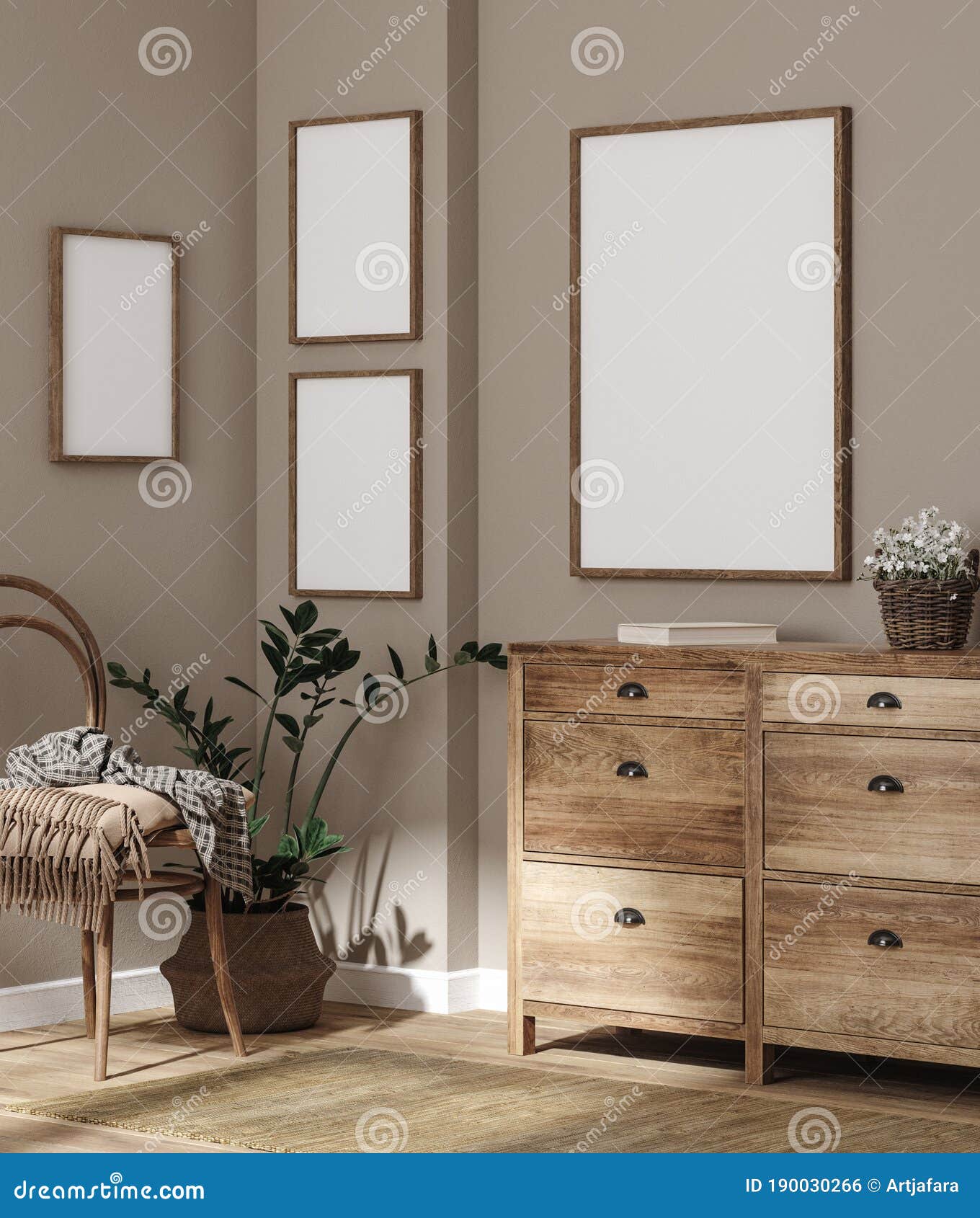 Mockup Frame in Farmhouse Living Room Interior Stock Illustration ...