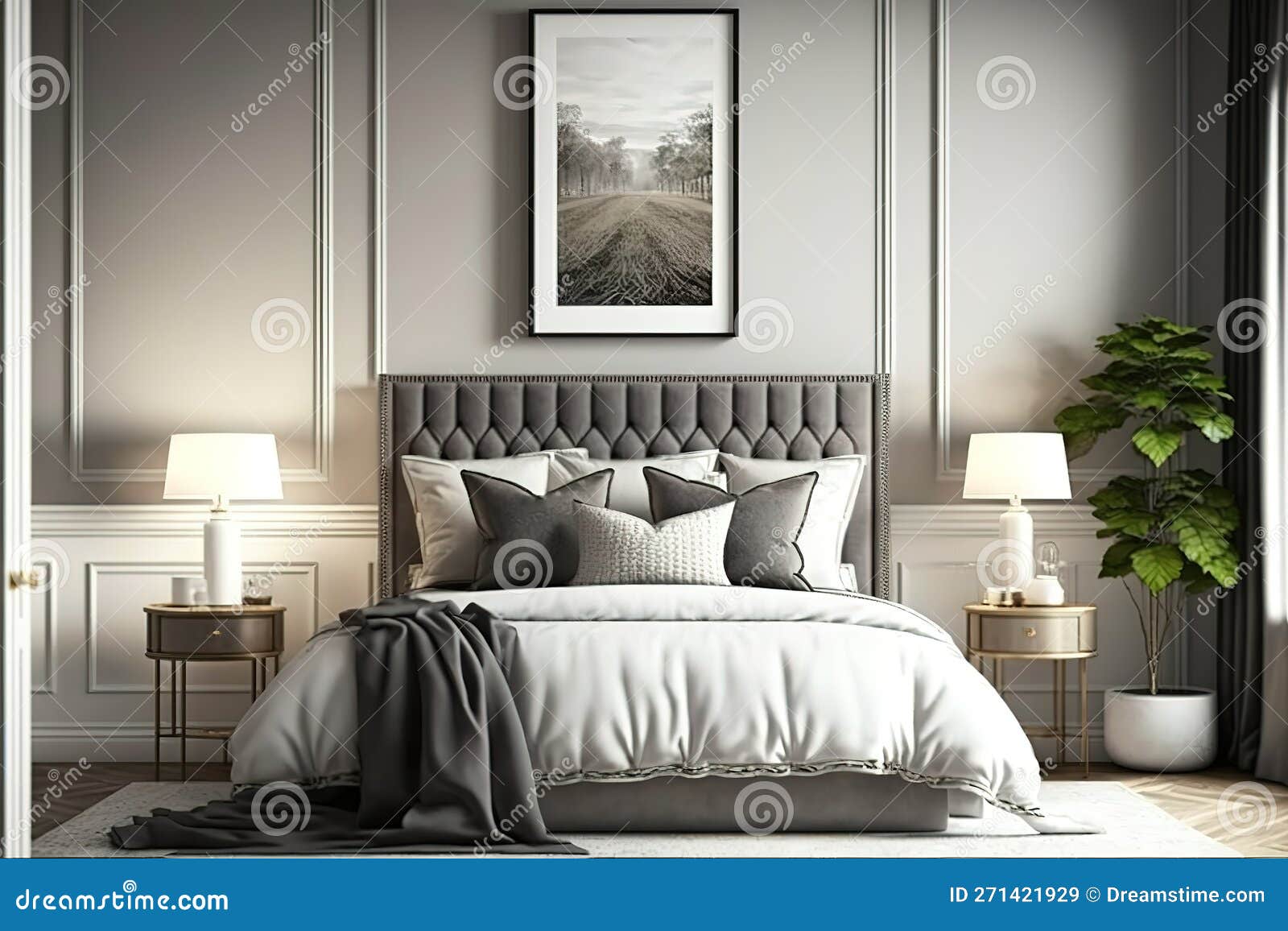 Mockup Frame in Luxury Hampton Style Bedroom Interior, 3d Render Stock ...