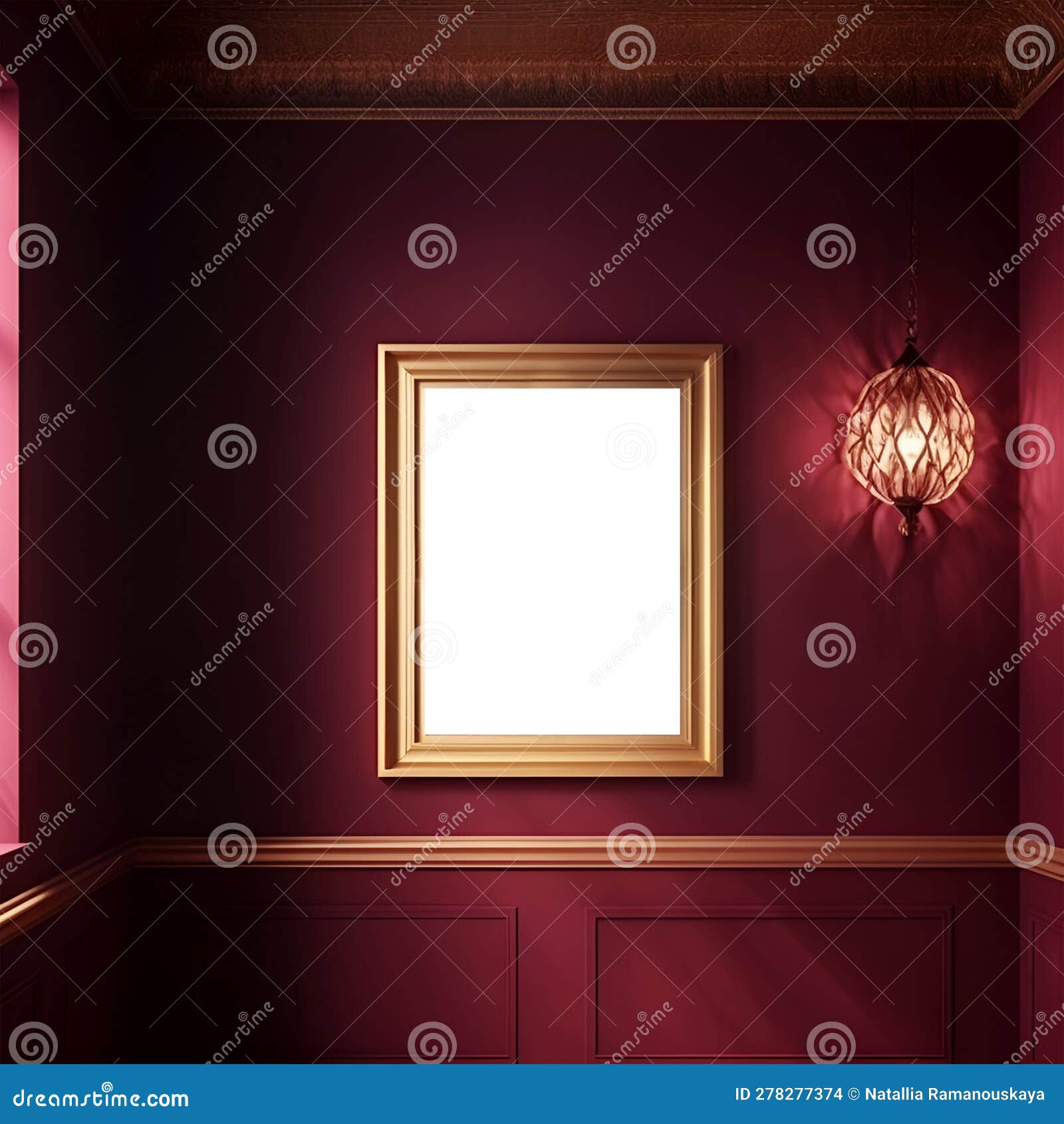 Mockup, Gold Frame with Empty Center Inside in Red Minimalist Interior ...