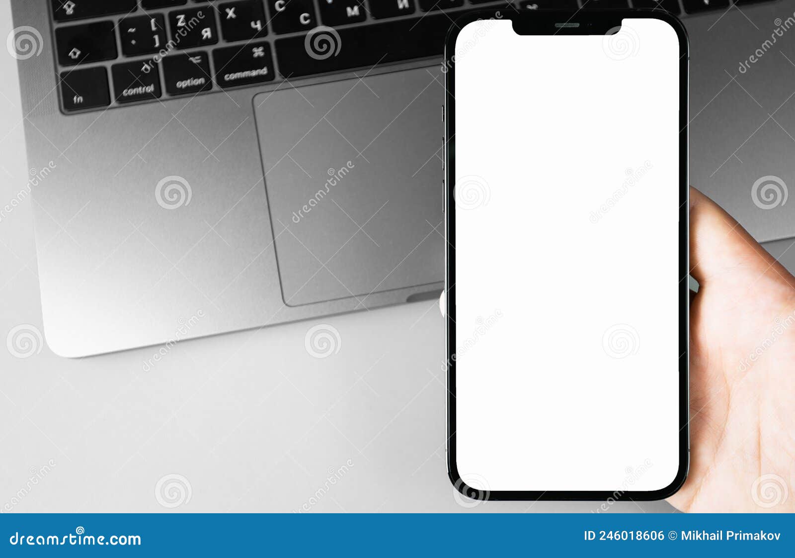 Mockup of Hand Holding Smartphone IPhone Right Side View with White ...
