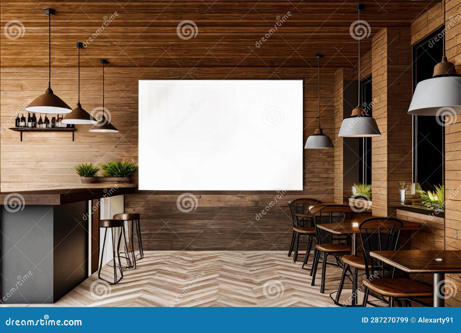 Mockup of Horizontal Empty Poster in Loft Bar Interior Stock Image ...