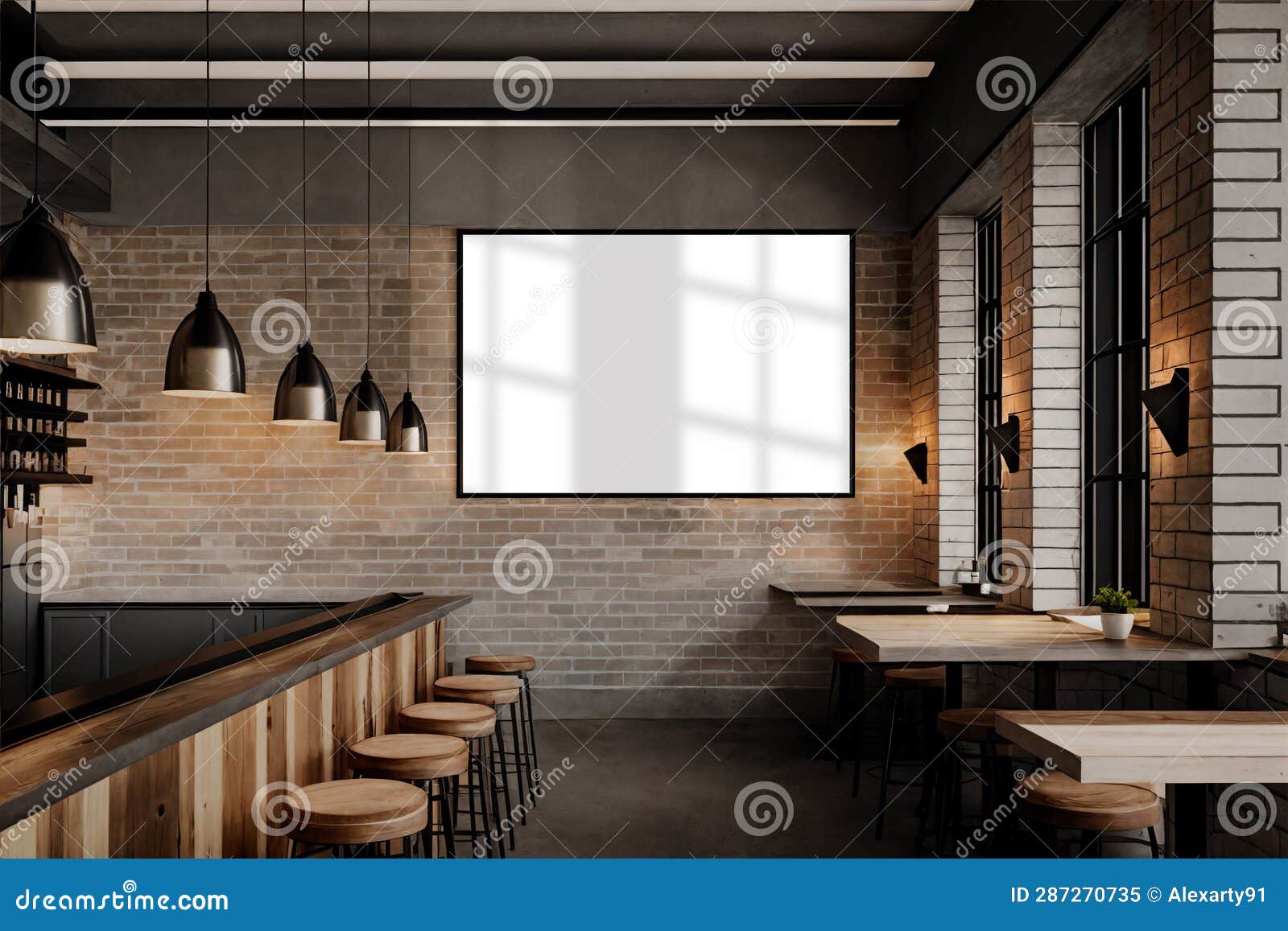 Mockup of Horizontal Empty Poster in Loft Bar Wood Interior Stock ...