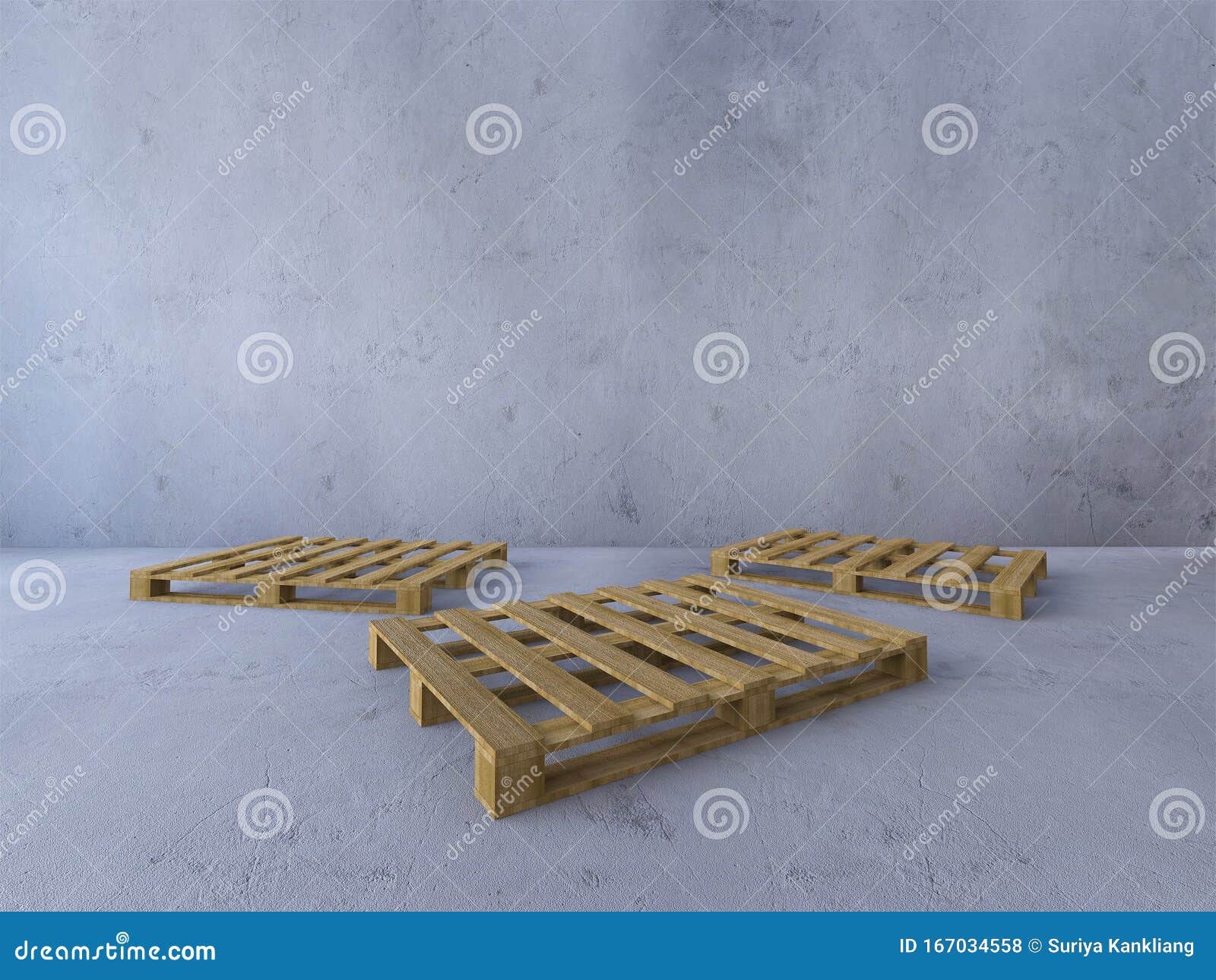Mockup Image of 3d Rendering Pallets Placed on Thr Floor Stock ...