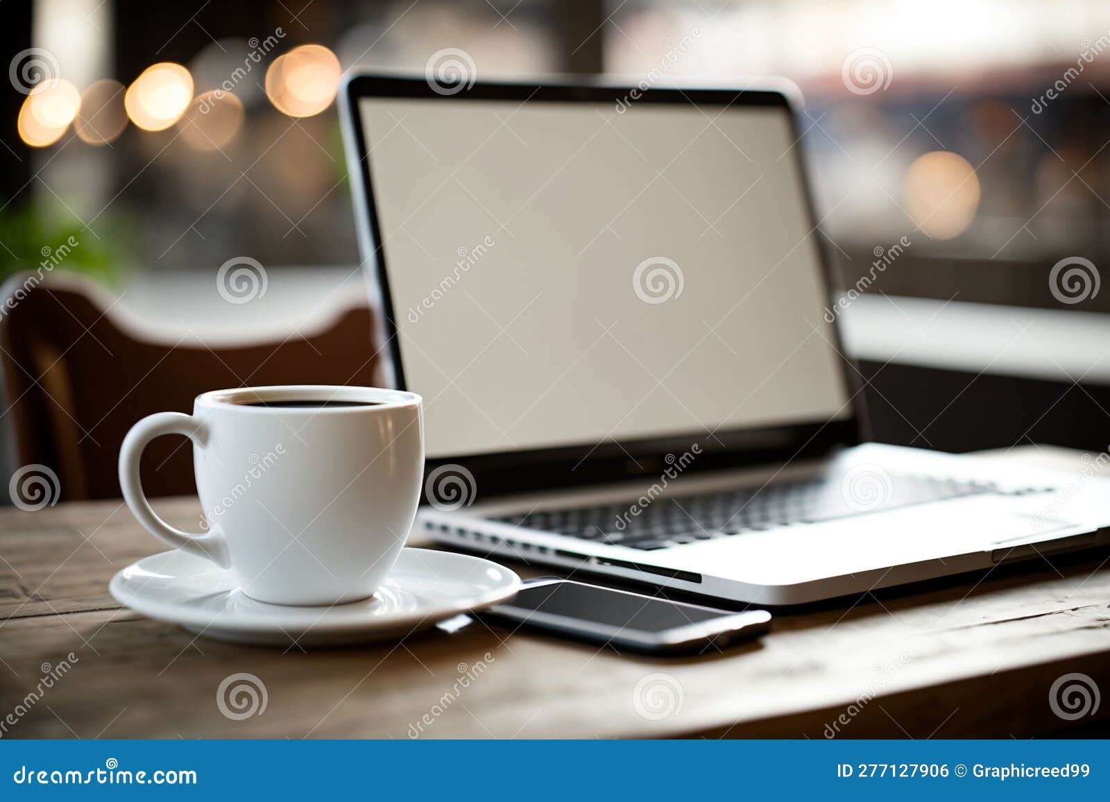 Ai Generative Laptop Computer on Wooden Table with Cup of Coffee on ...