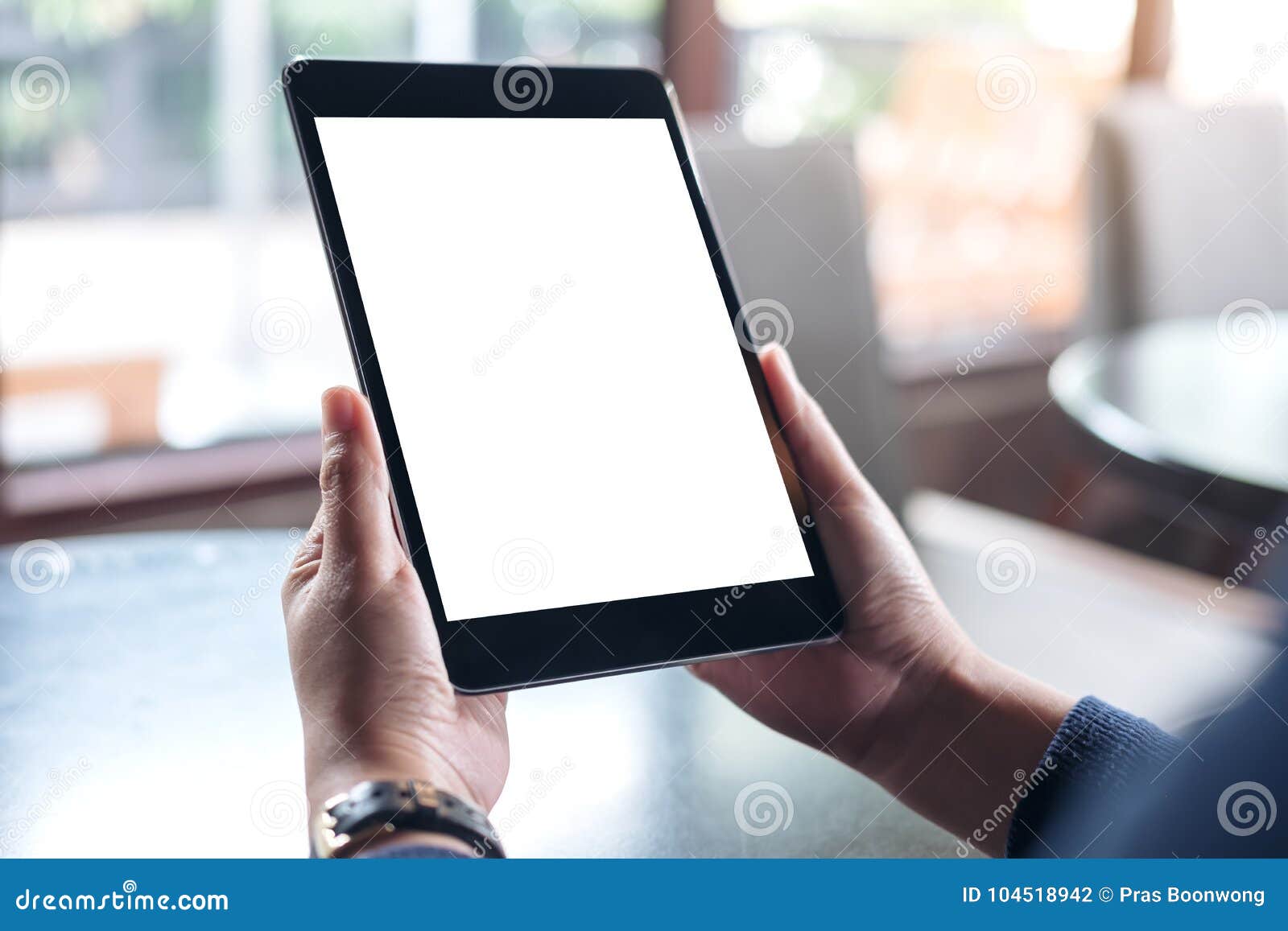 Mockup Image of Hands Holding Black Tablet Pc with White Blank Screen ...