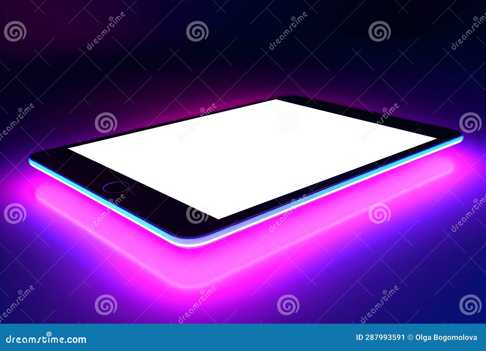 Mockup Image of Tablet with Blank White Screen on Reflective Surface ...