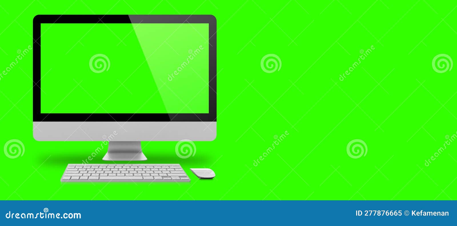 Mockup Image of White Desktop Pc with Blank Green Screen on Green ...